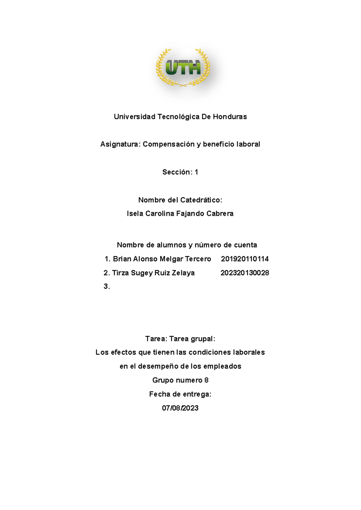 Efectos de las Condiciones Laborales en el Desempeño Empleado - CB-1 ...