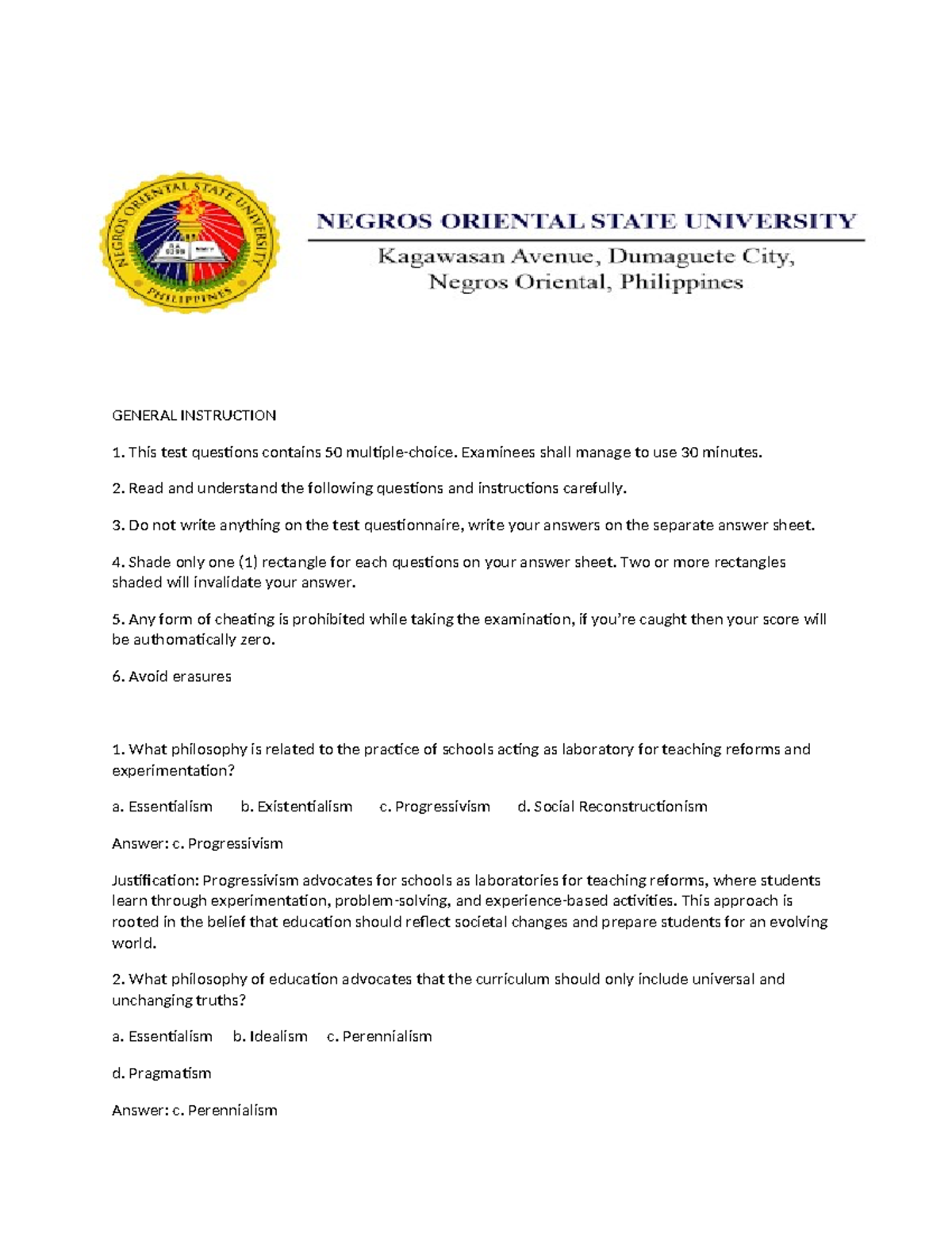 Justification - LET Exam Preparation Guide and Sample Questions - Studocu