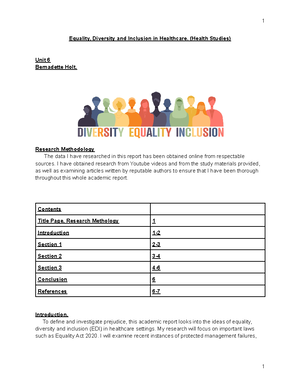 Unit Six Equality, Diversity & Inclusion - Investigating Equality ...