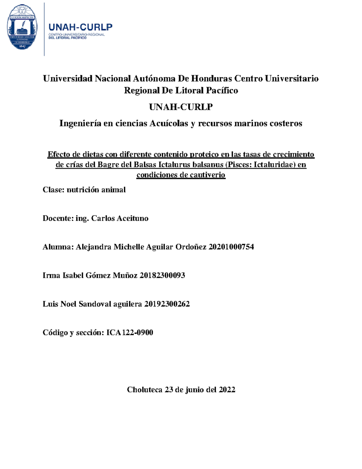 Efecto de Dietas con Diferente Proteína en Ictalurus balsanus (ICA122 ...