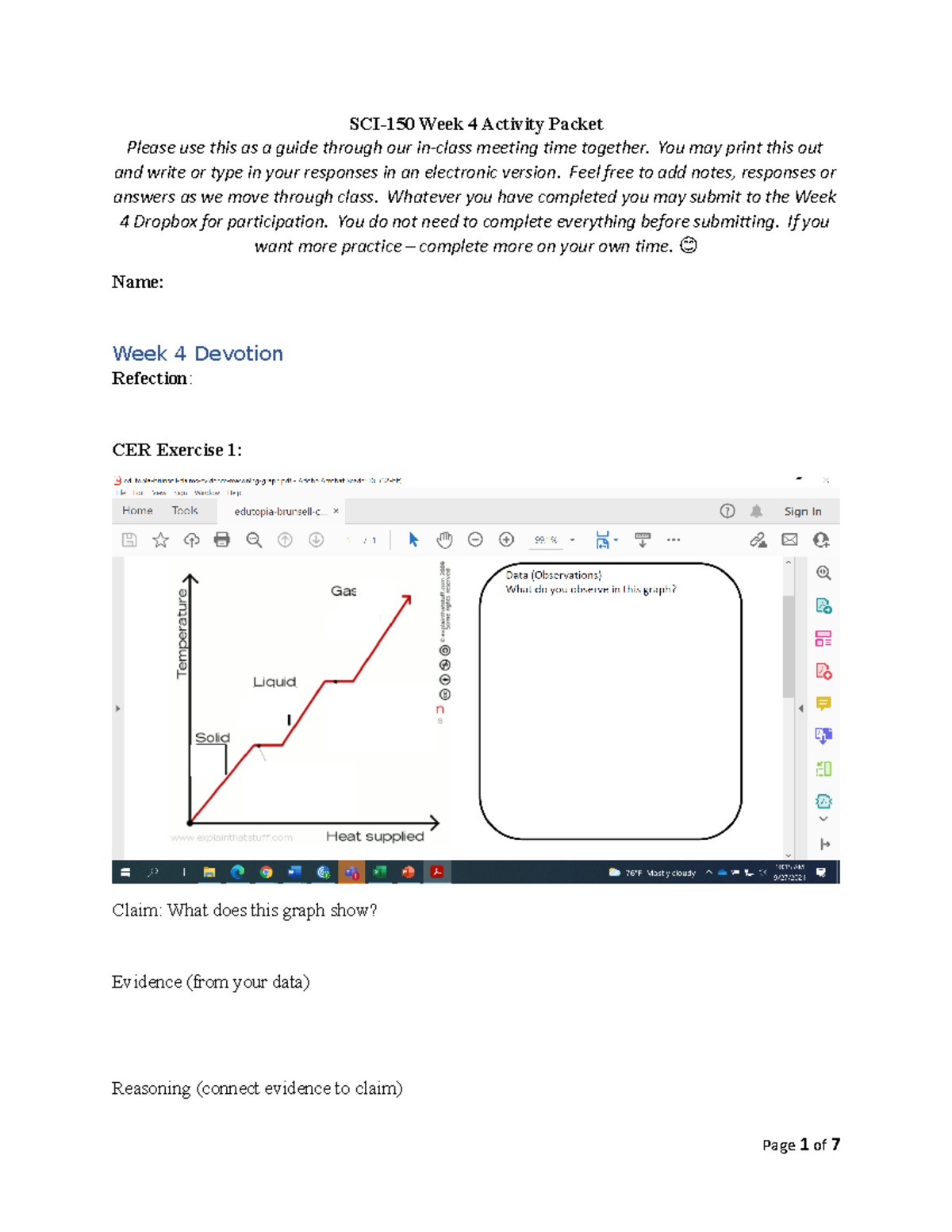 W4 Student Activity Packet 2021 - SCI-150 Week 4 Activity Packet Please ...