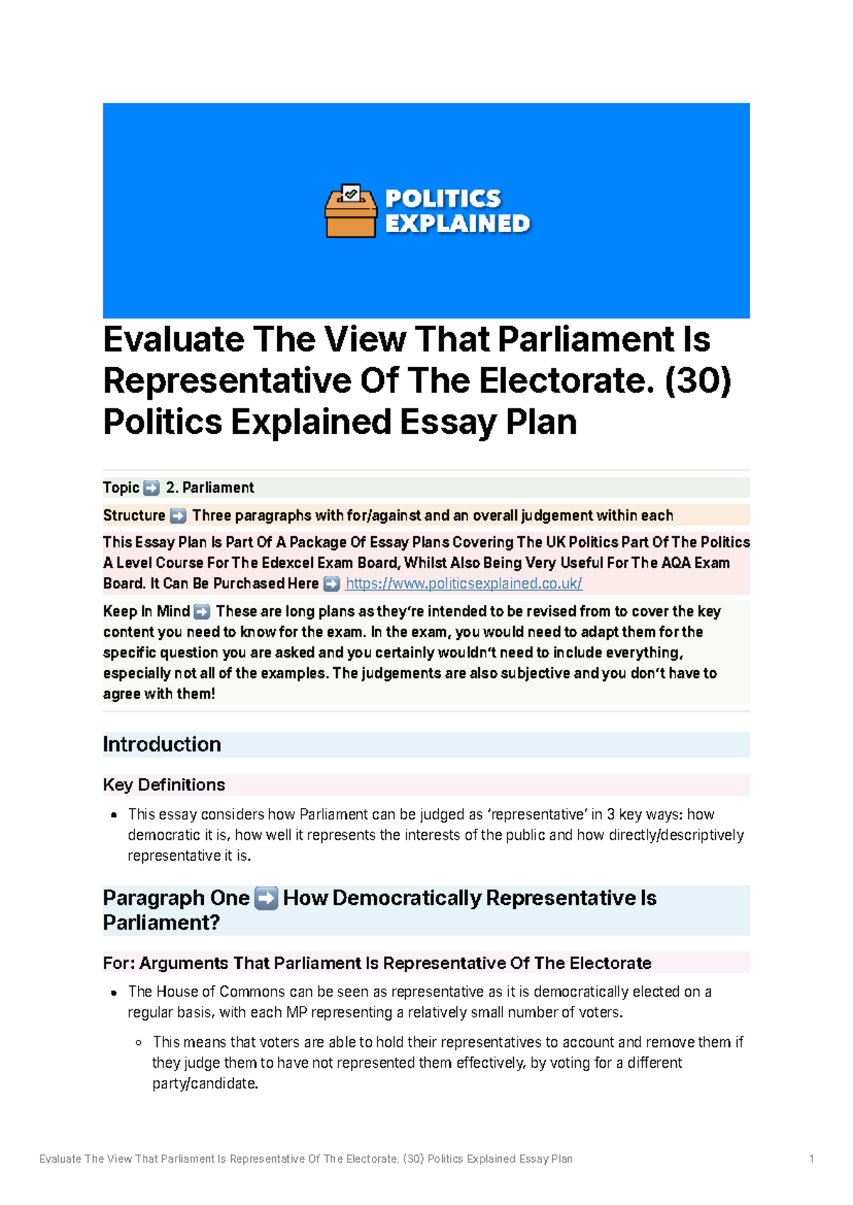 Evaluate the View: Is Parliament Truly Representative? (30) Politics ...