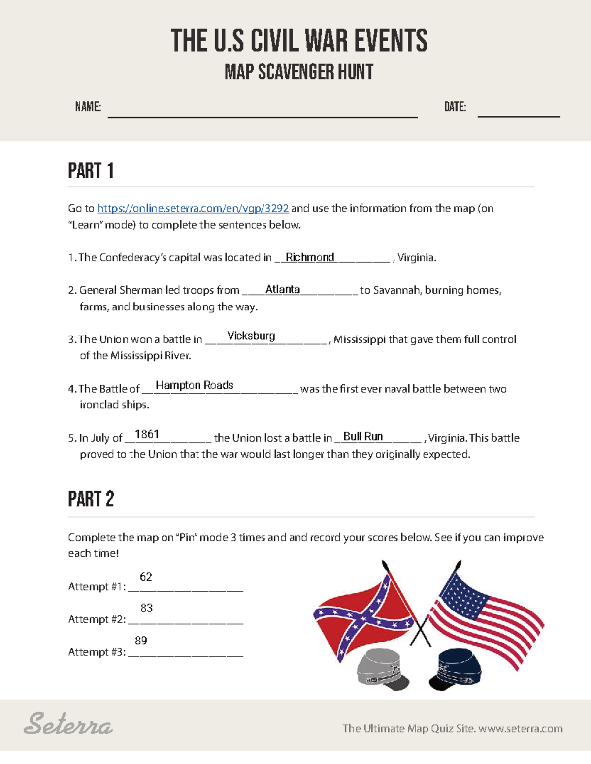 U.S. Civil War Events Map Scavenger Hunt Worksheet - Studocu