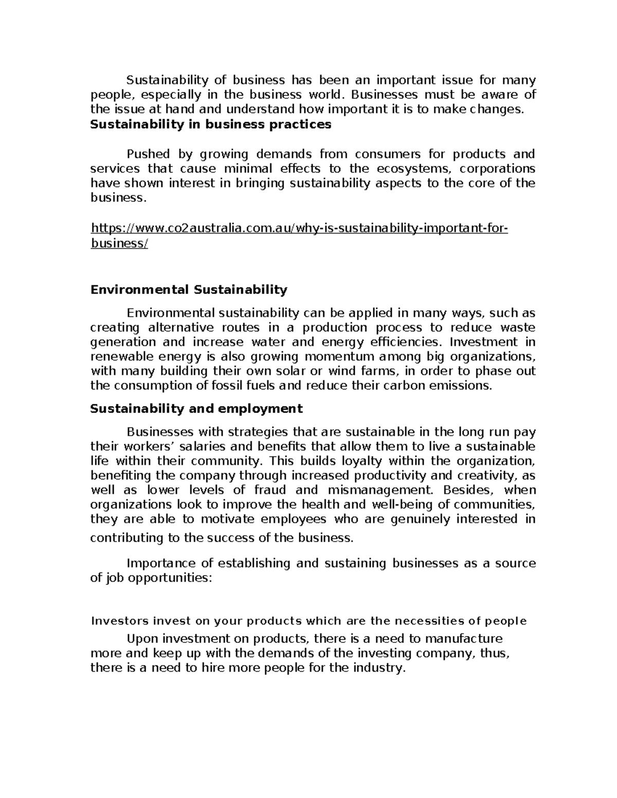 Importance of Sustainability in Business Practices for Students - Studocu