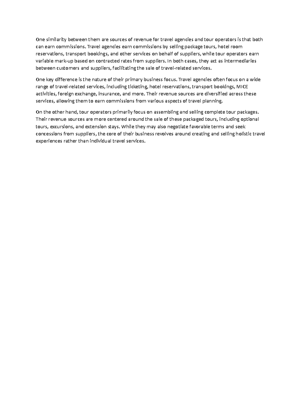 [TTM] Essay on Revenue Sources: Travel Agencies vs. Tour Operators ...