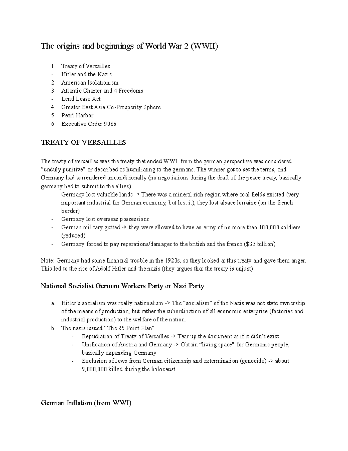 Origins and Beginnings of WWII: Key Factors and Events Analysis - Studocu