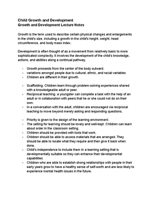 Child Growth and Development Lecture Notes Terms - Infancy- period of ...