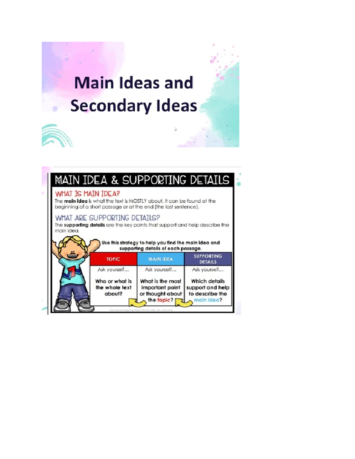 Main Idea and Supporting Details - Feb 6 - Main Ideas and Secondary ...