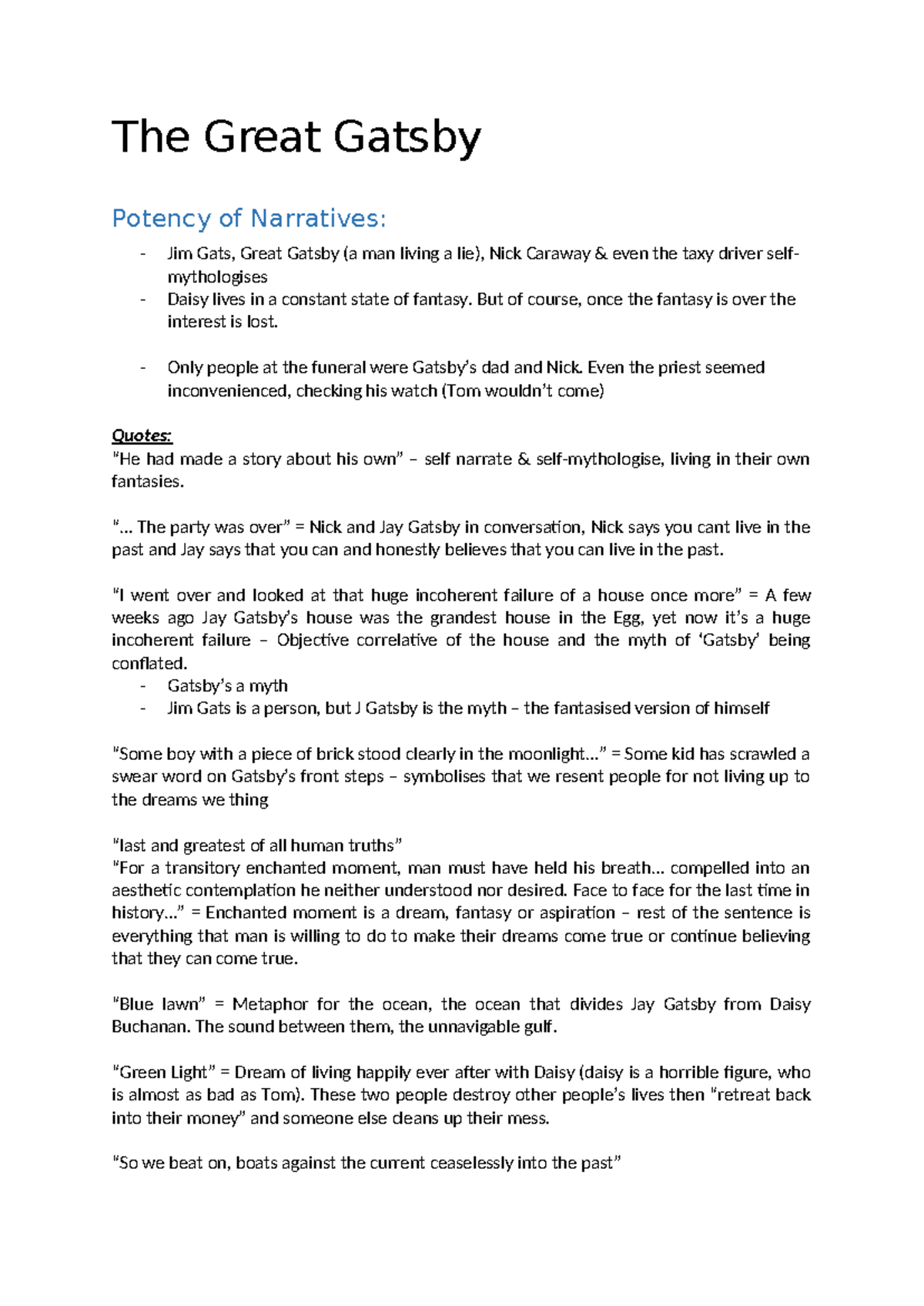 The-Great-Gatsby - Notes - The Great Gatsby Potency of Narratives: Jim ...