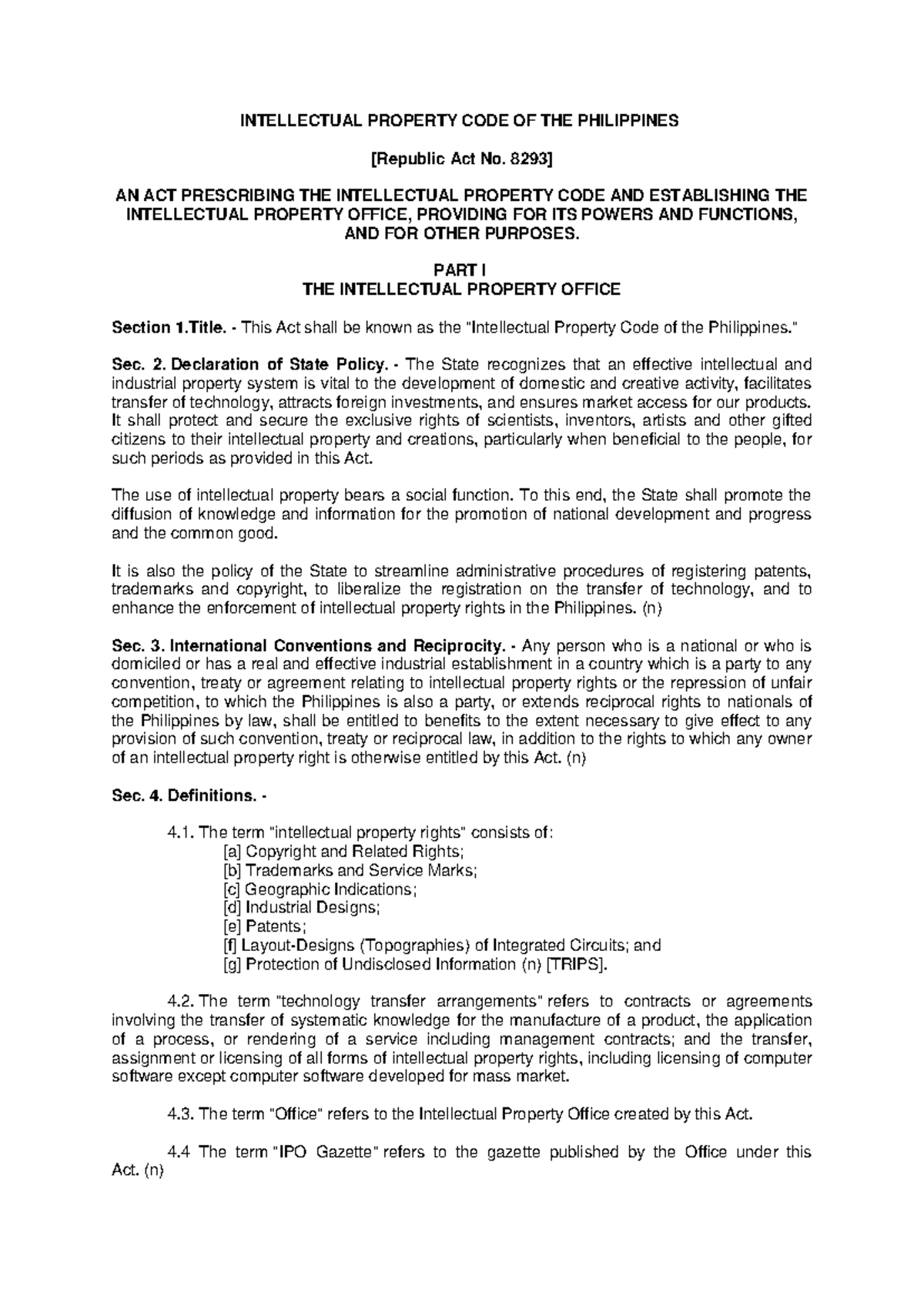 Intellectual Property Code of the Philippines (RA 8293, 1997) Overview ...