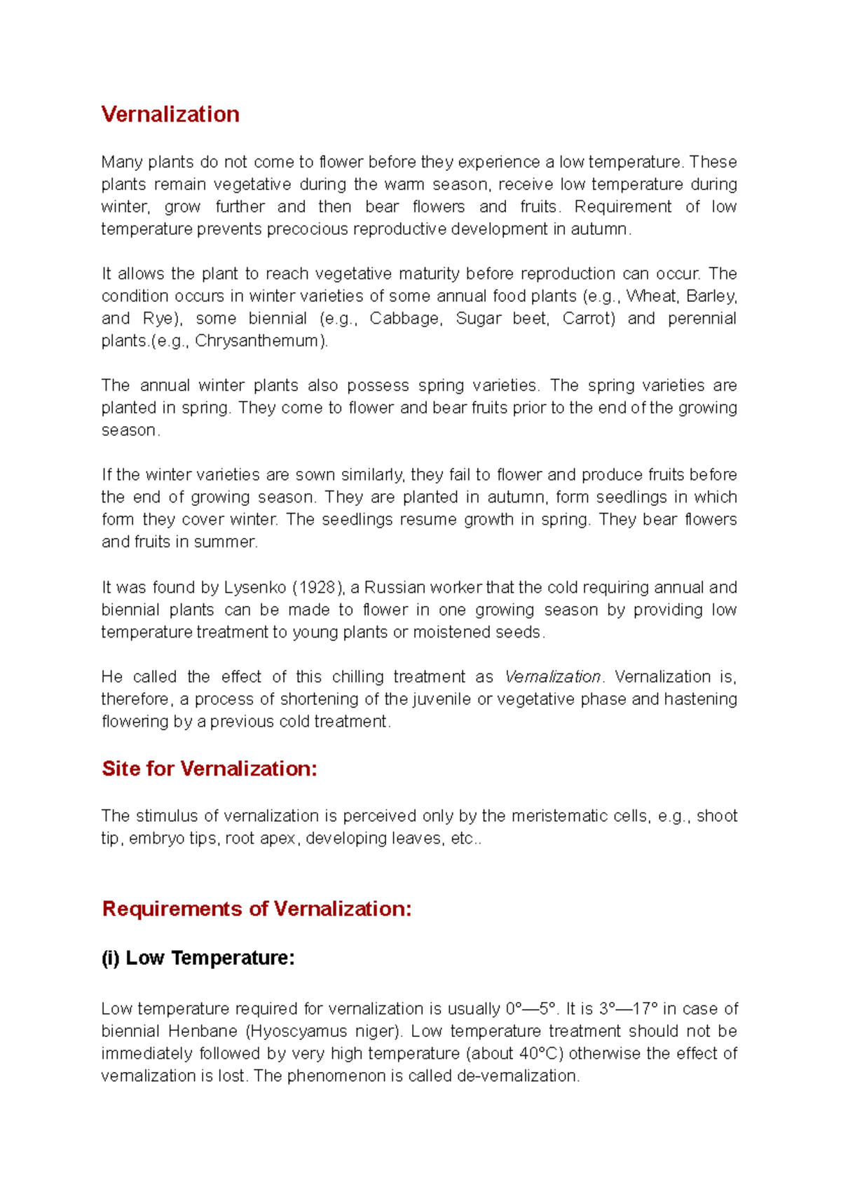 Vernalization: Essential Notes on Plant Cold Treatment for Growth - Studocu