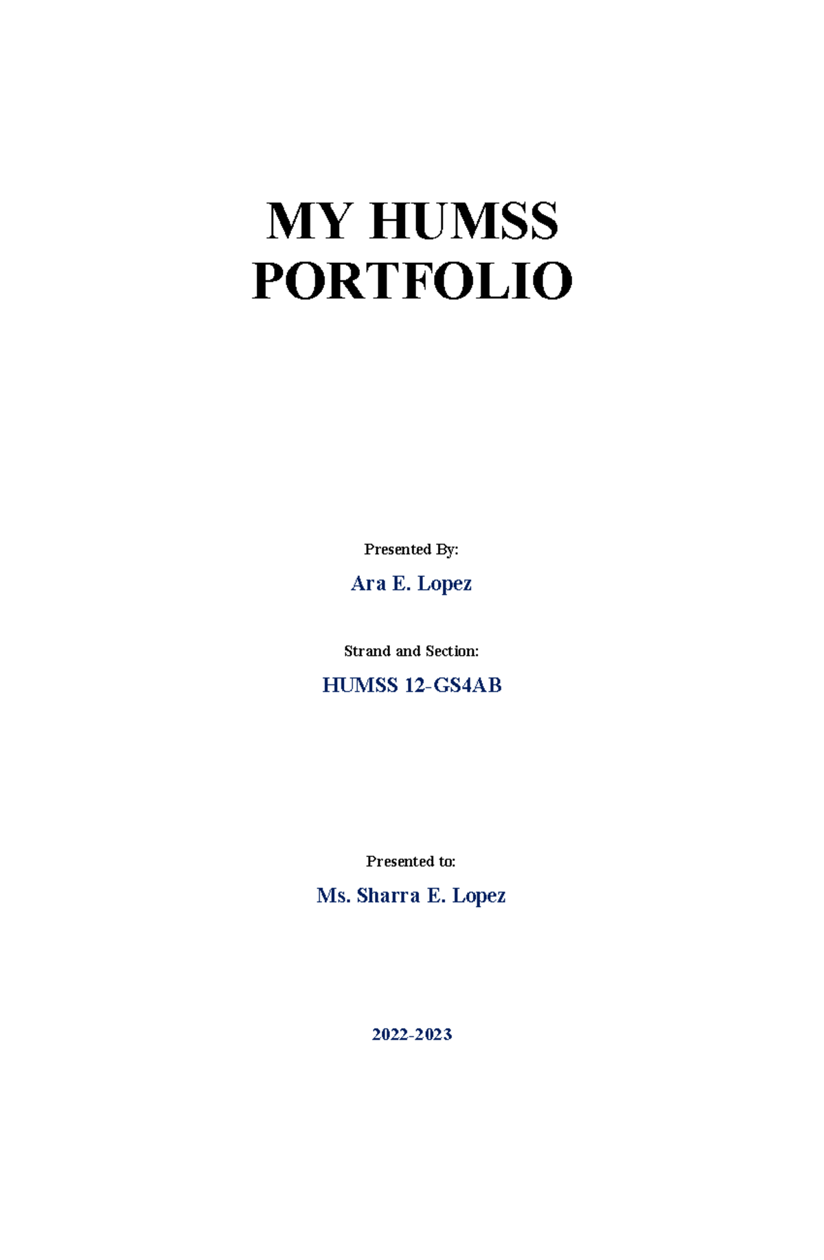 HUMSS 12-GS4AB Portfolio Template for Academic Year 2022-2023 - Studocu