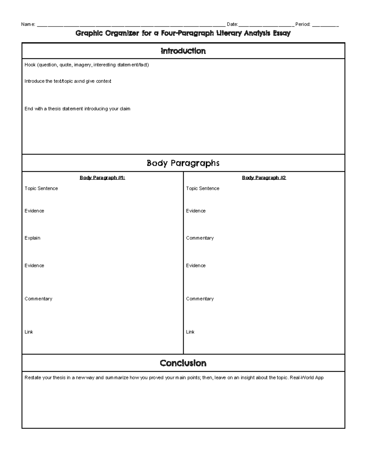 SEE12A Graphic Organizer Four Paragraph Essay - Name: - Studocu