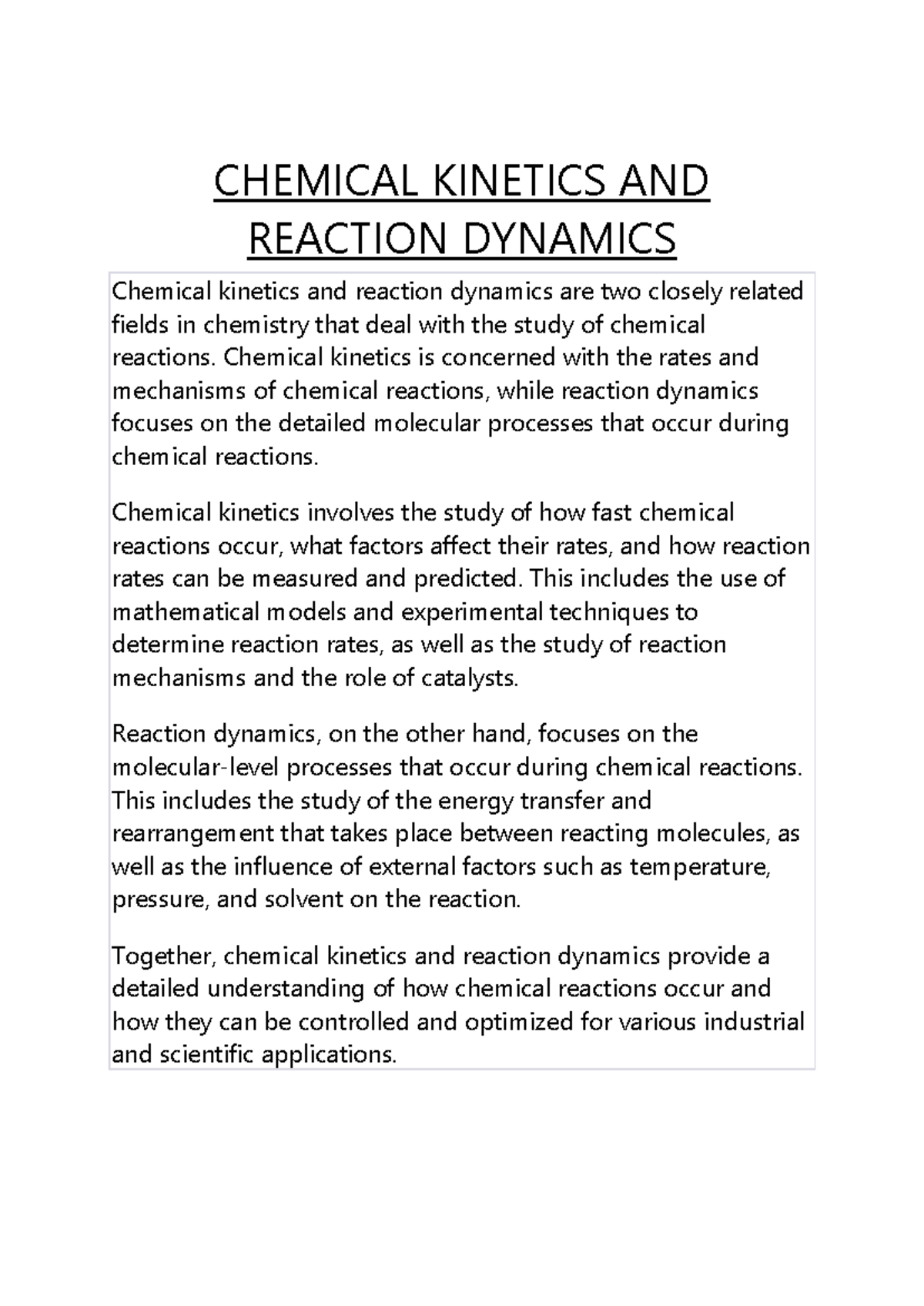 Chemical Kinetics AND Reaction Dynamics - CHEMICAL KINETICS AND ...