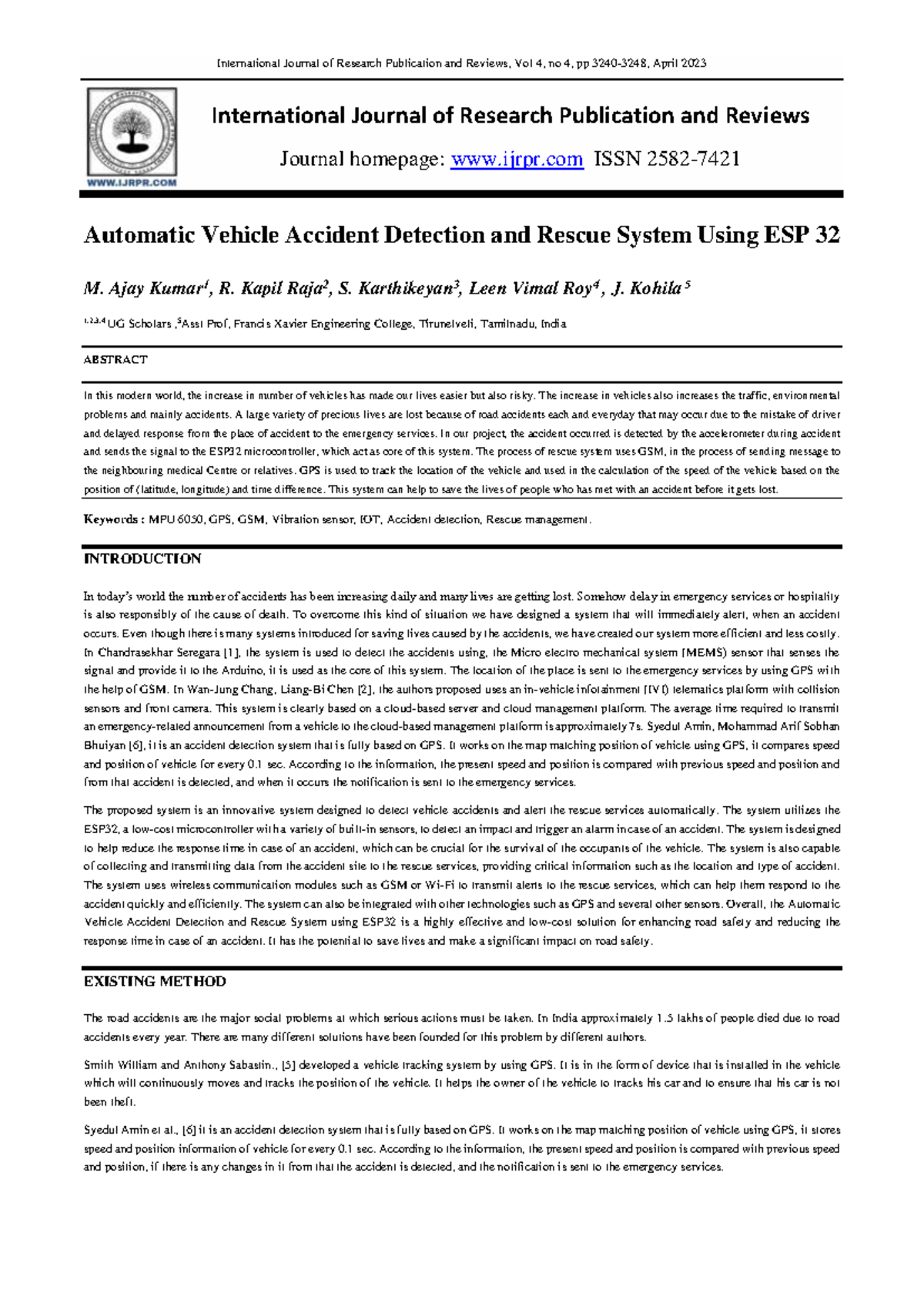 Automatic Vehicle Accident Detection & Rescue System Using ESP32 ...