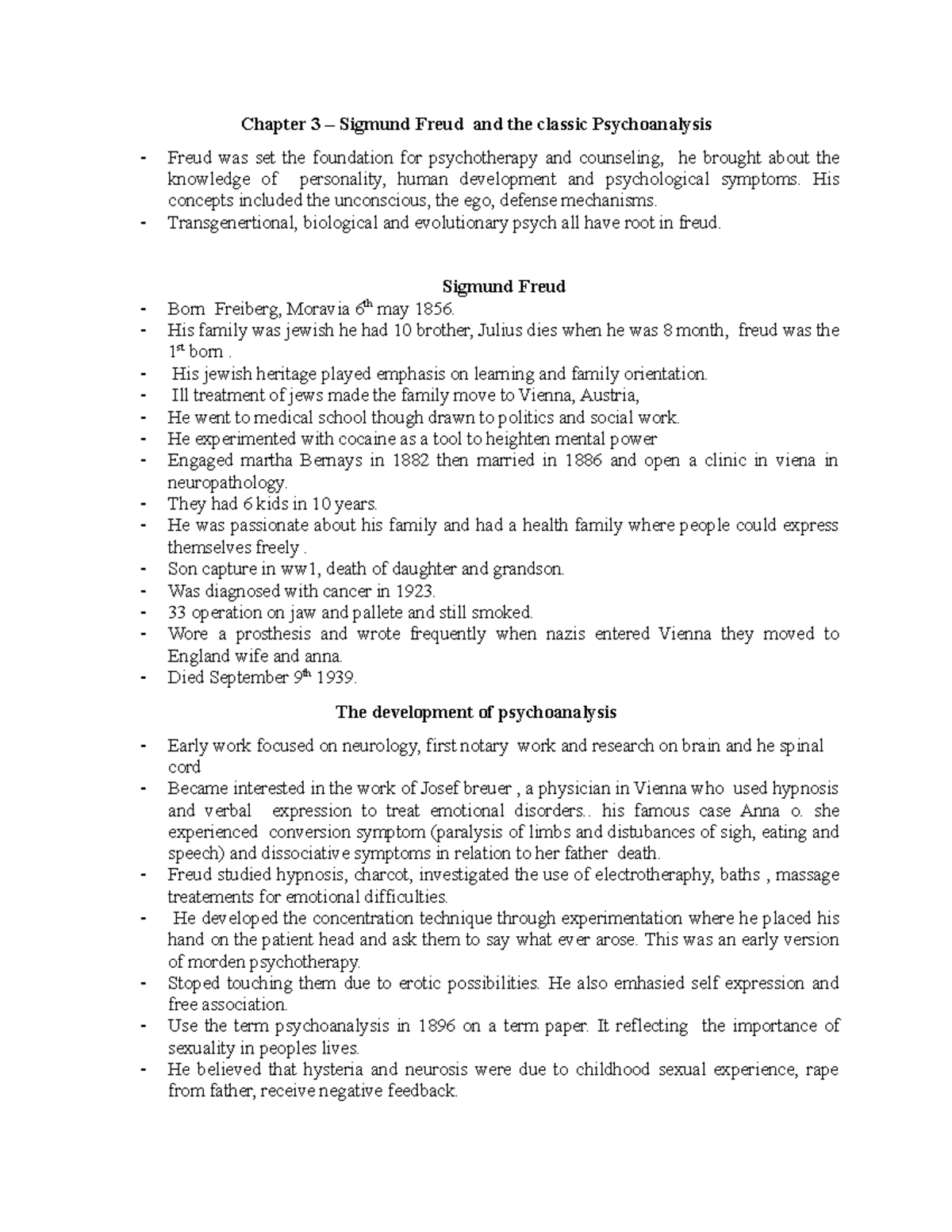 Chapter 3: Sigmund Freud and the Foundations of Psychoanalysis - Studocu