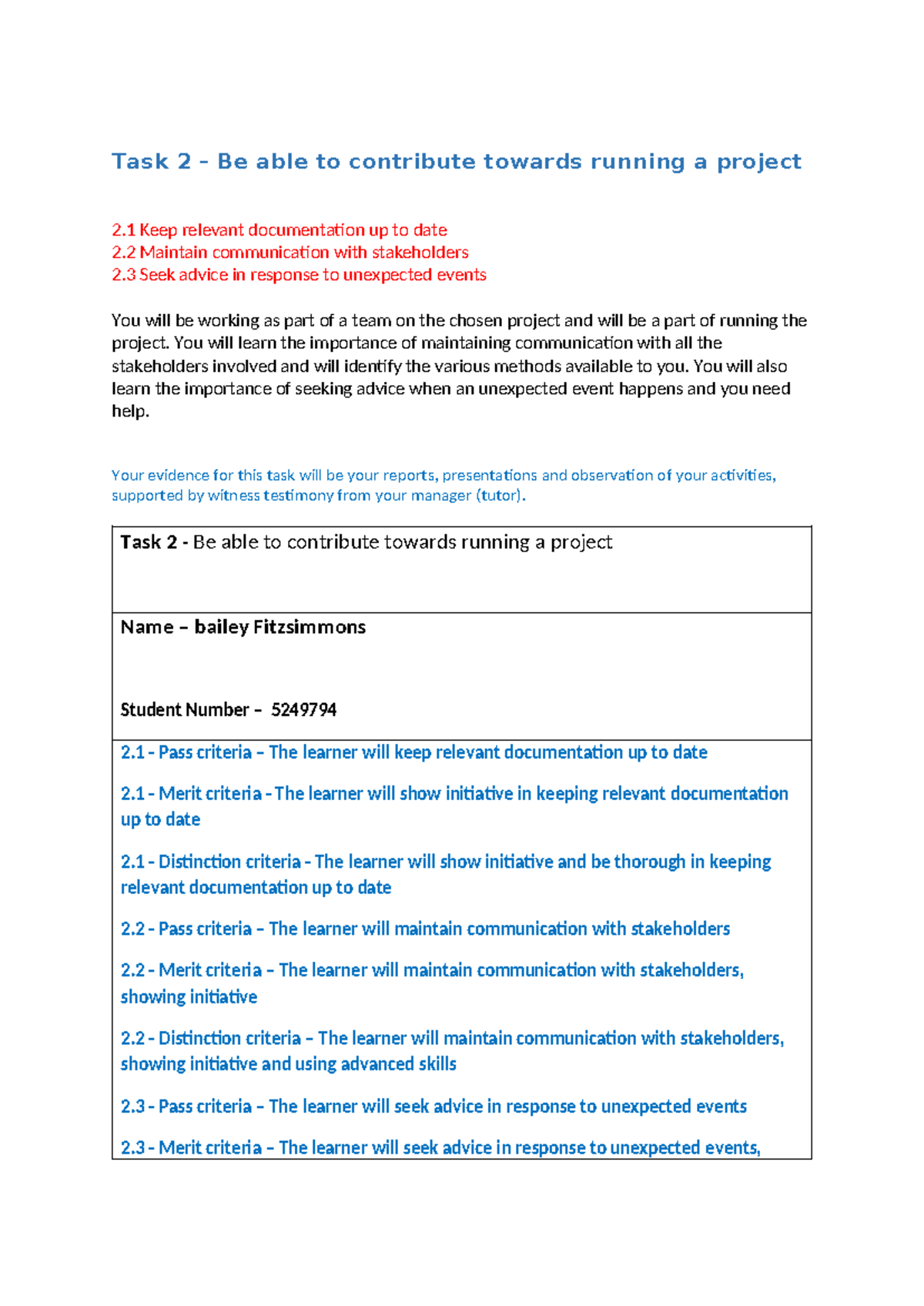 Running a project task 2 with template 1 - Task 2 – Be able to ...