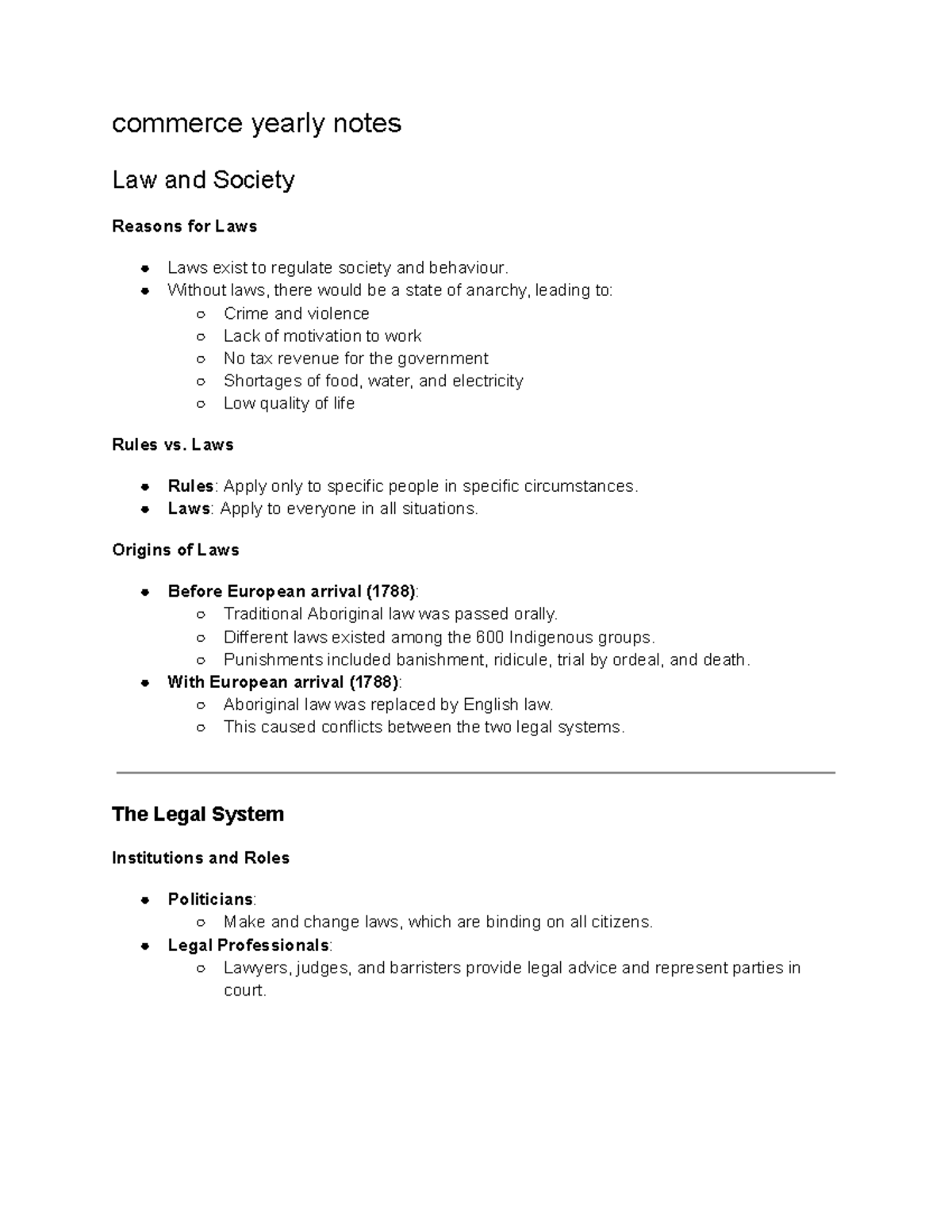 Commerce Yearly Notes: Law and Society Overview and Legal System ...