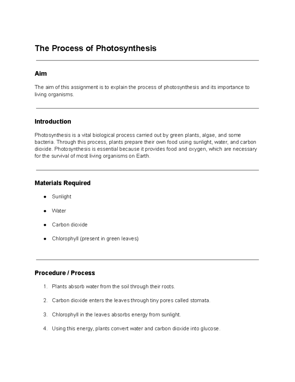Assignment 1 - The Photosynthesis Process Explained - Studocu