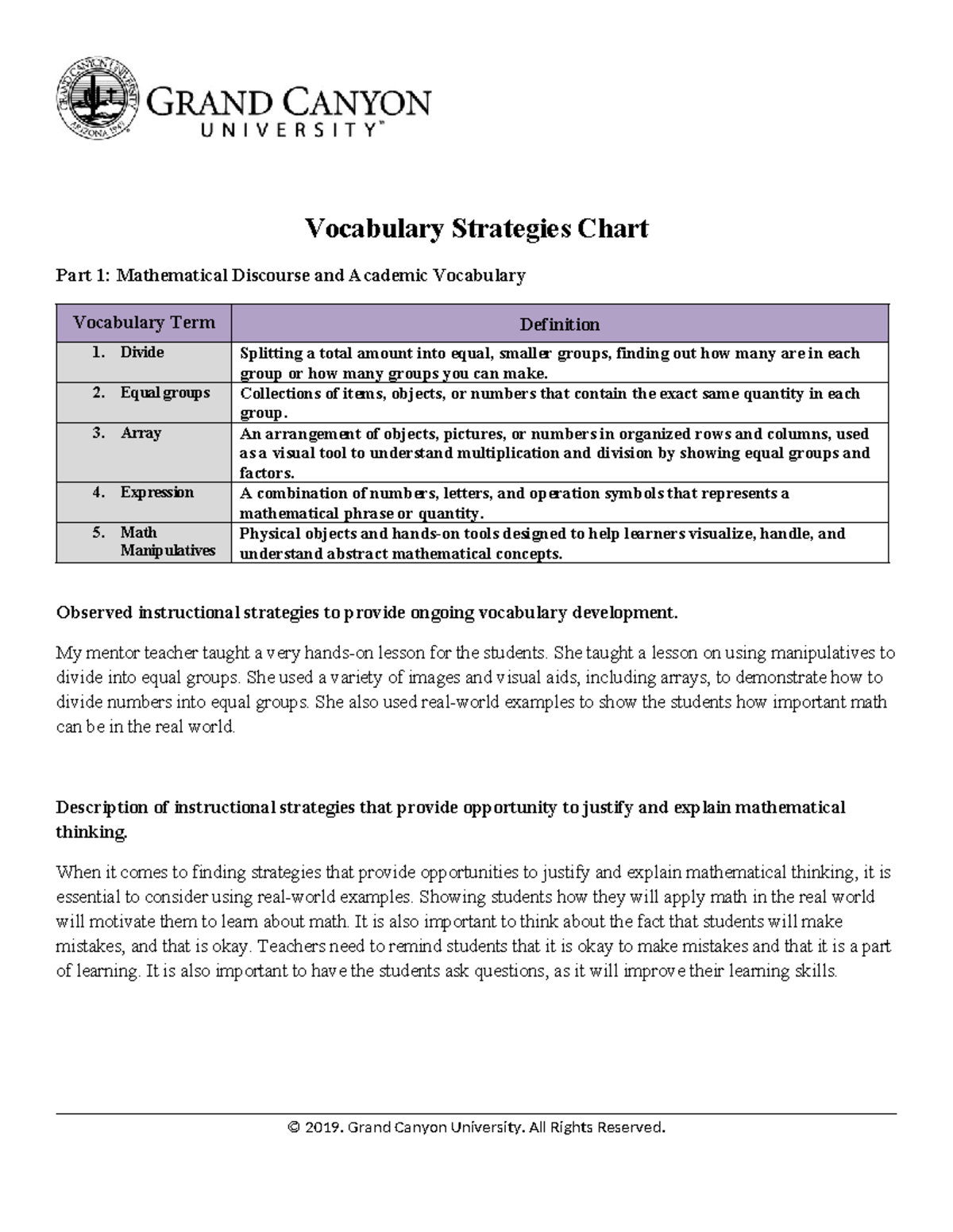 Vocabulary Strategies Chart: Math Discourse & Academic Terms - Studocu