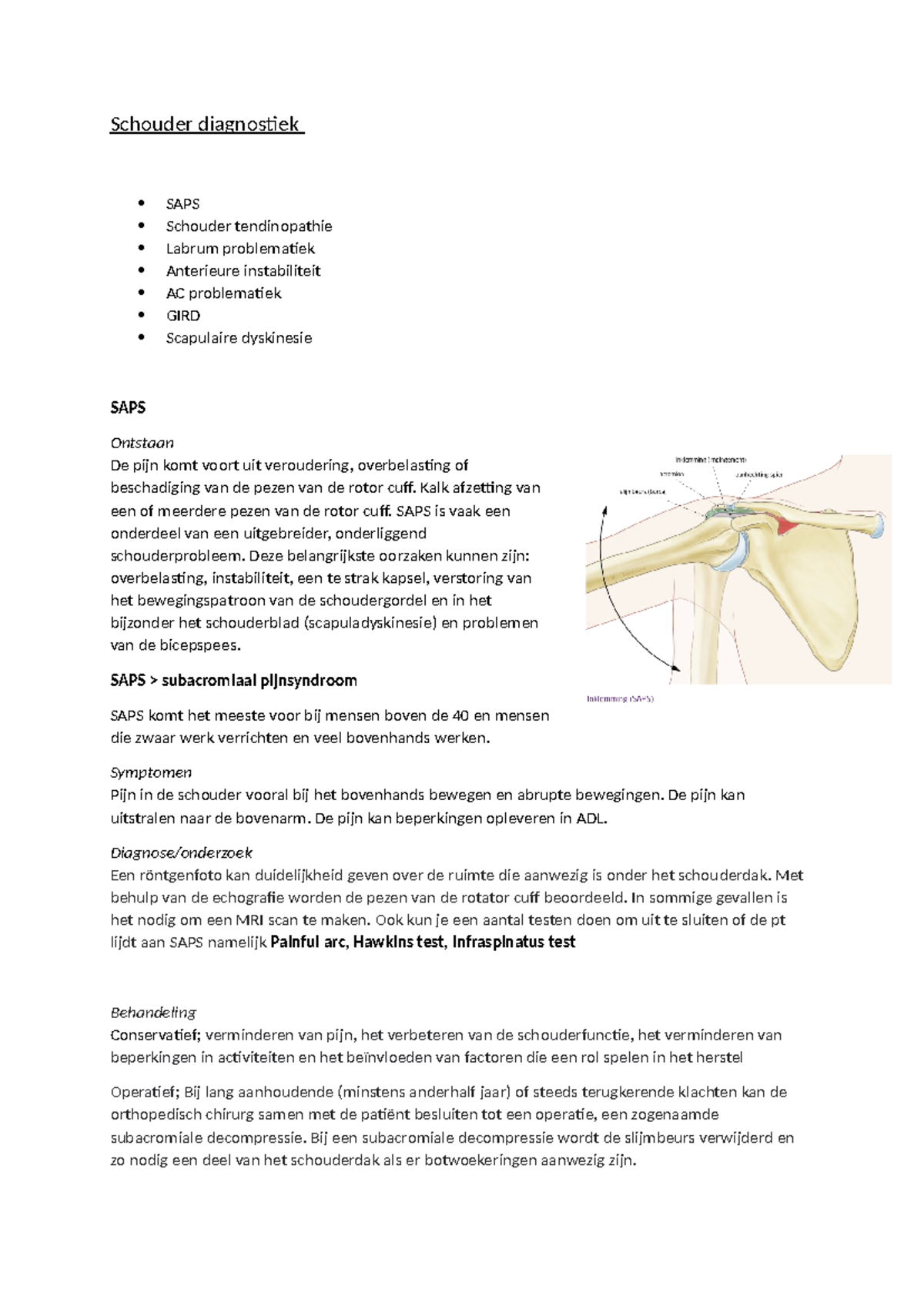 Schouder Diagnostiek: Anatomie, Fysiologie en Pathologie Samenvatting ...