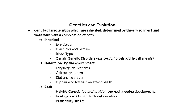 Genetics and Evolution: Key Concepts for Science 101 - Final Exam Notes ...