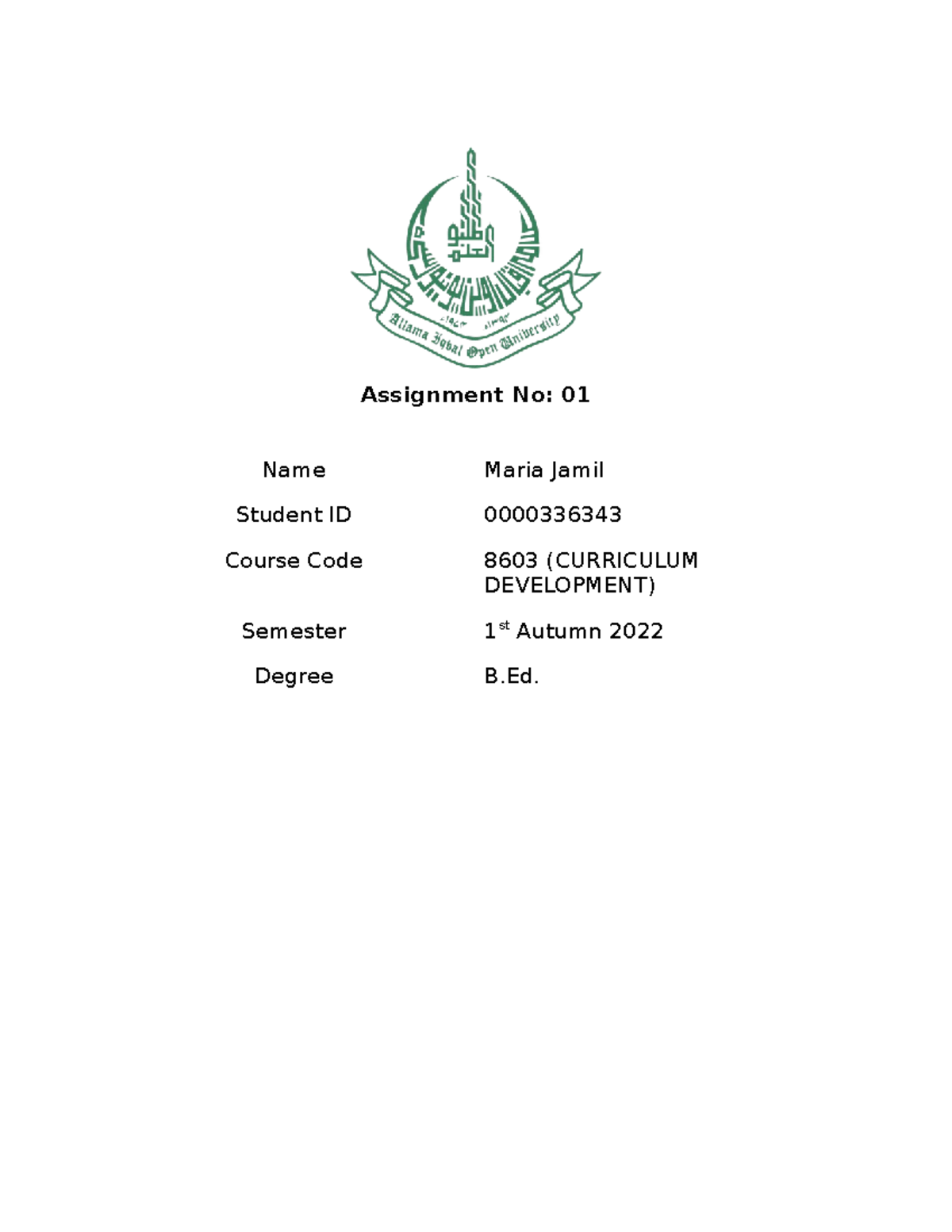 8603 Assignment 1: Curriculum Concepts and Development Insights - Studocu