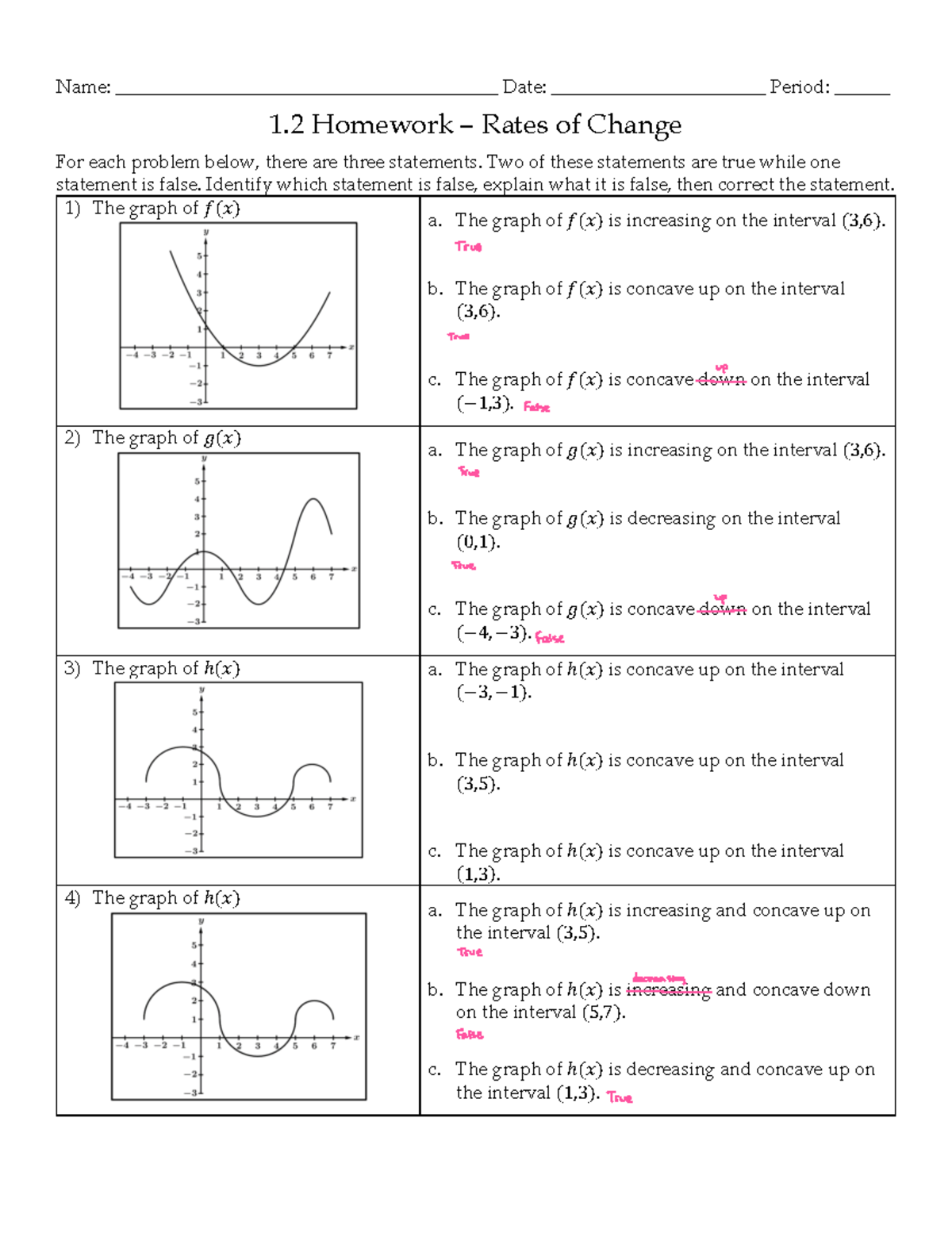 1.2 Homework - Rates of Change - Name ...