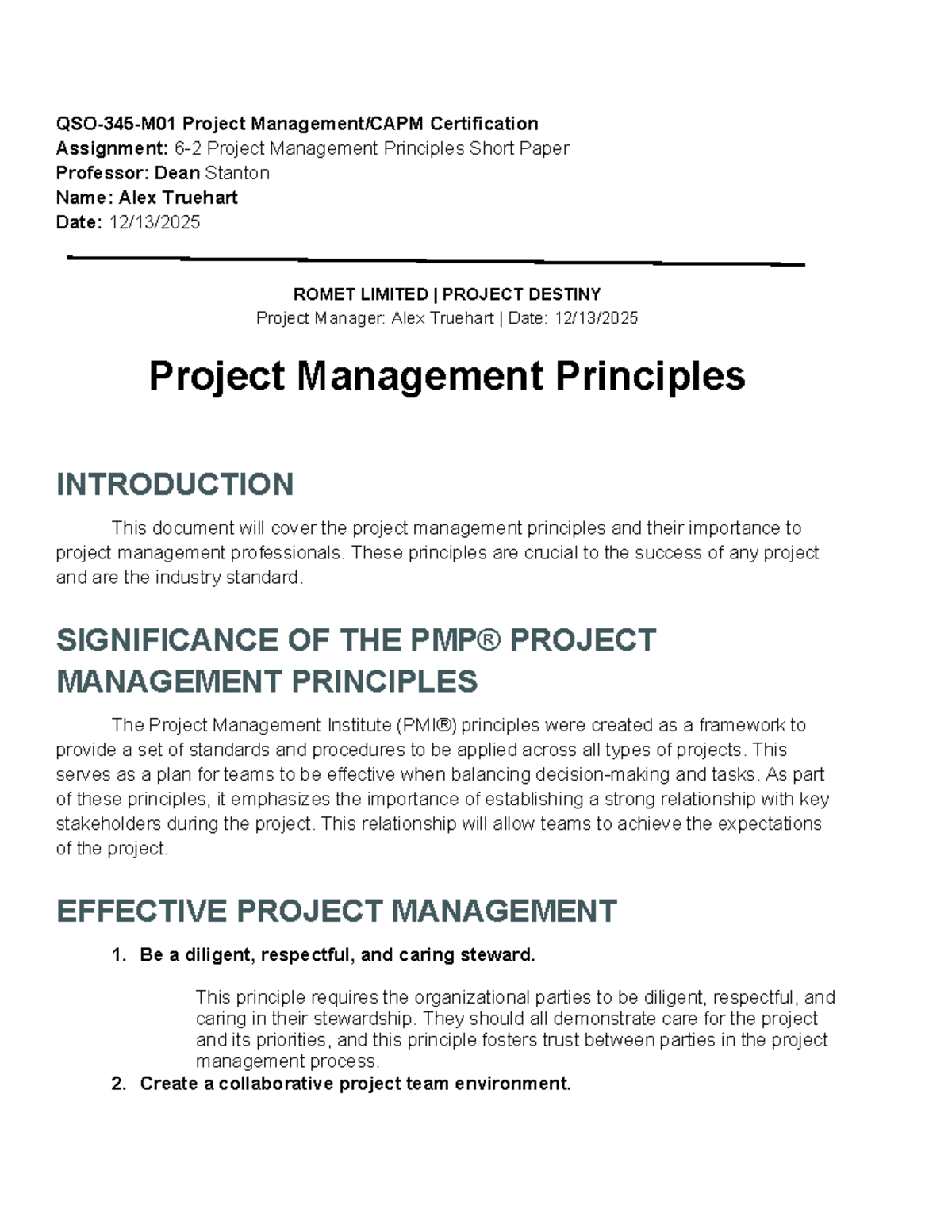 QSO-345 Project Management Principles: Certification Assignment - Studocu