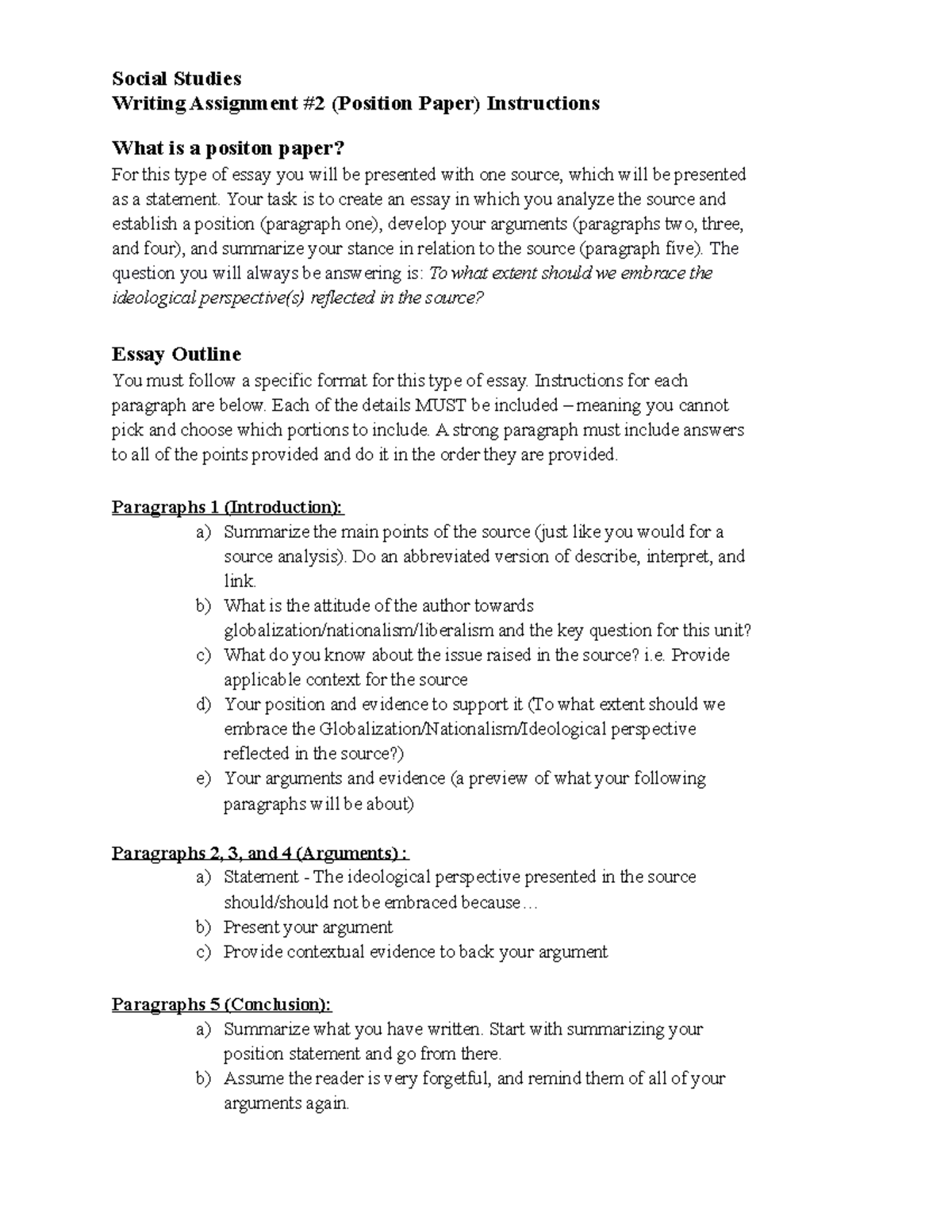 Position Paper Guidelines for Writing Assignment #2 (PA-2023) - Studocu