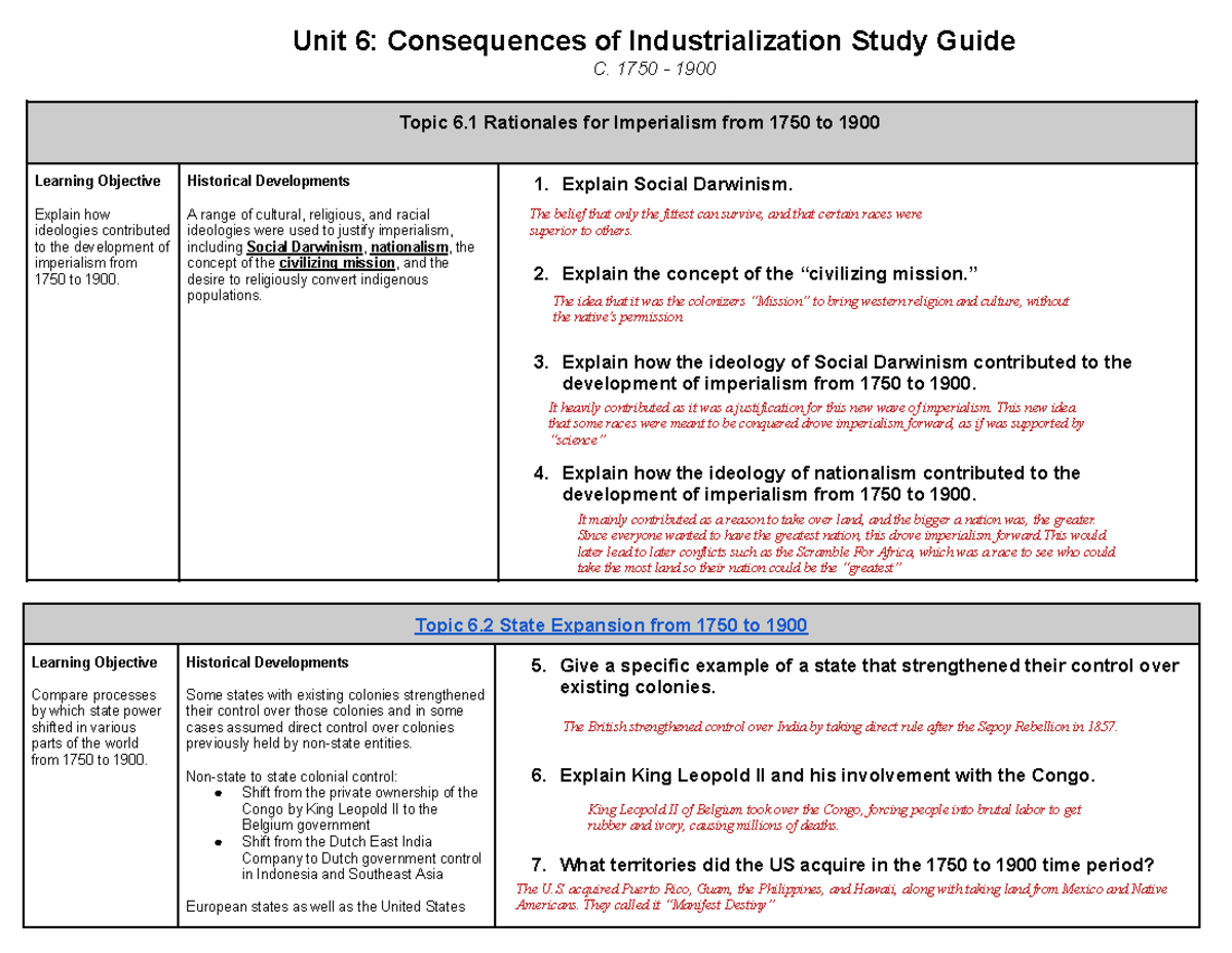 AP World History Unit 6 Study Guide - Unit 6: Consequences of ...