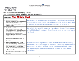 Week 1 work sheet what is a region - Question Response Chosen Region ...