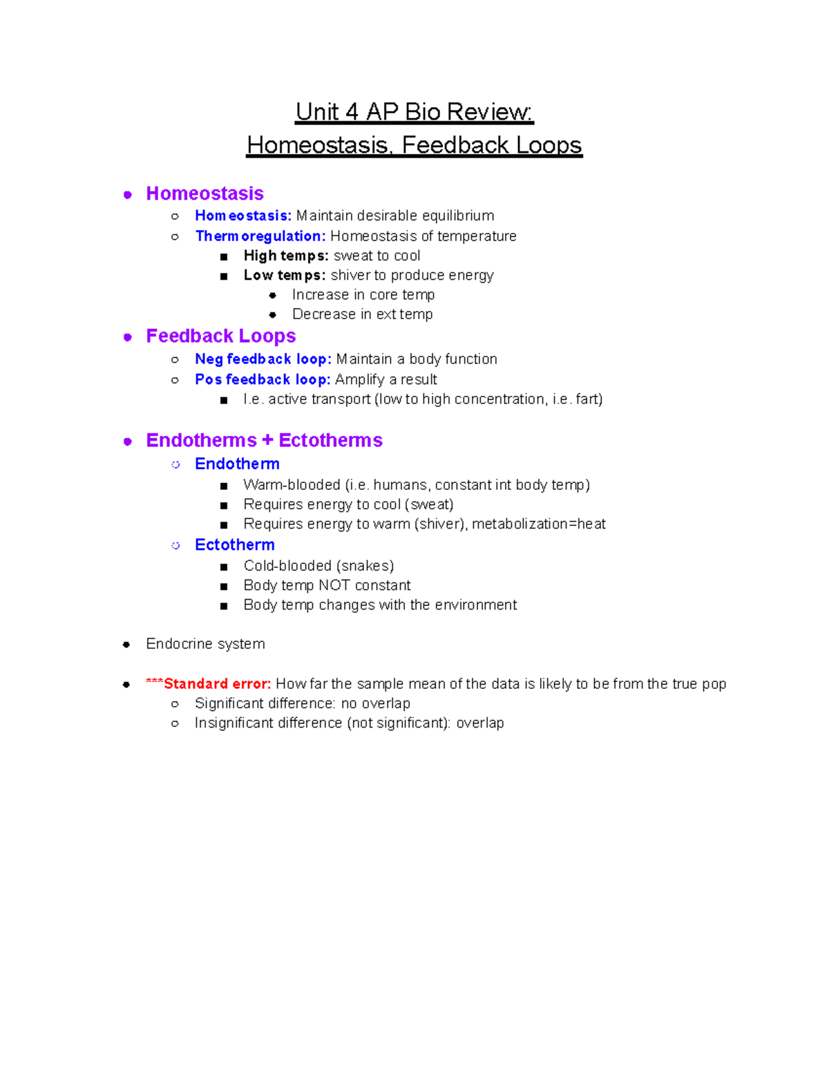 Unit 4 AP Bio Review Homeostasis, Feedback Loops - active transport ...