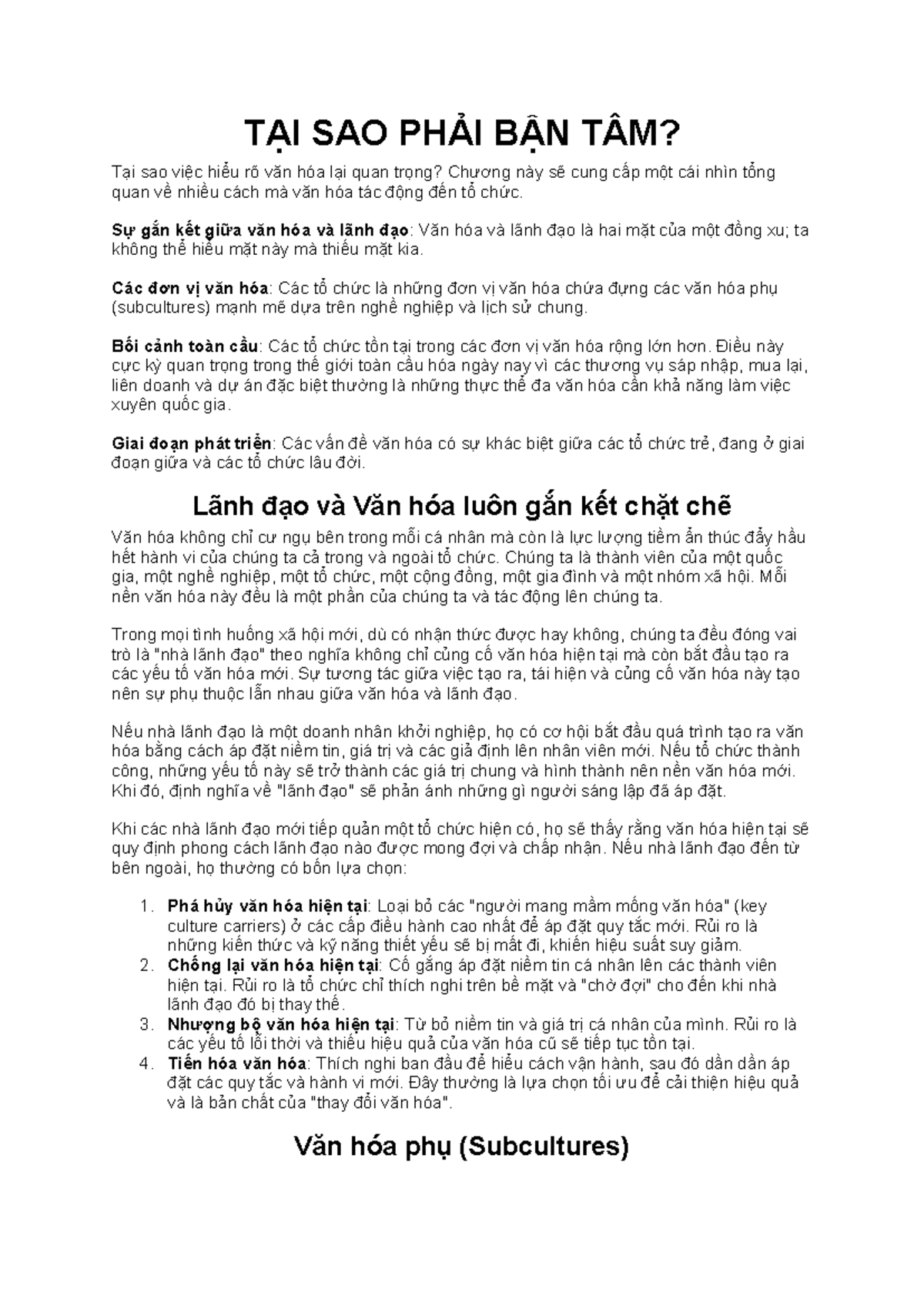 VHDN: Tầm Quan Trọng của Văn Hóa trong Tổ Chức (Trang 1-15) - Studocu