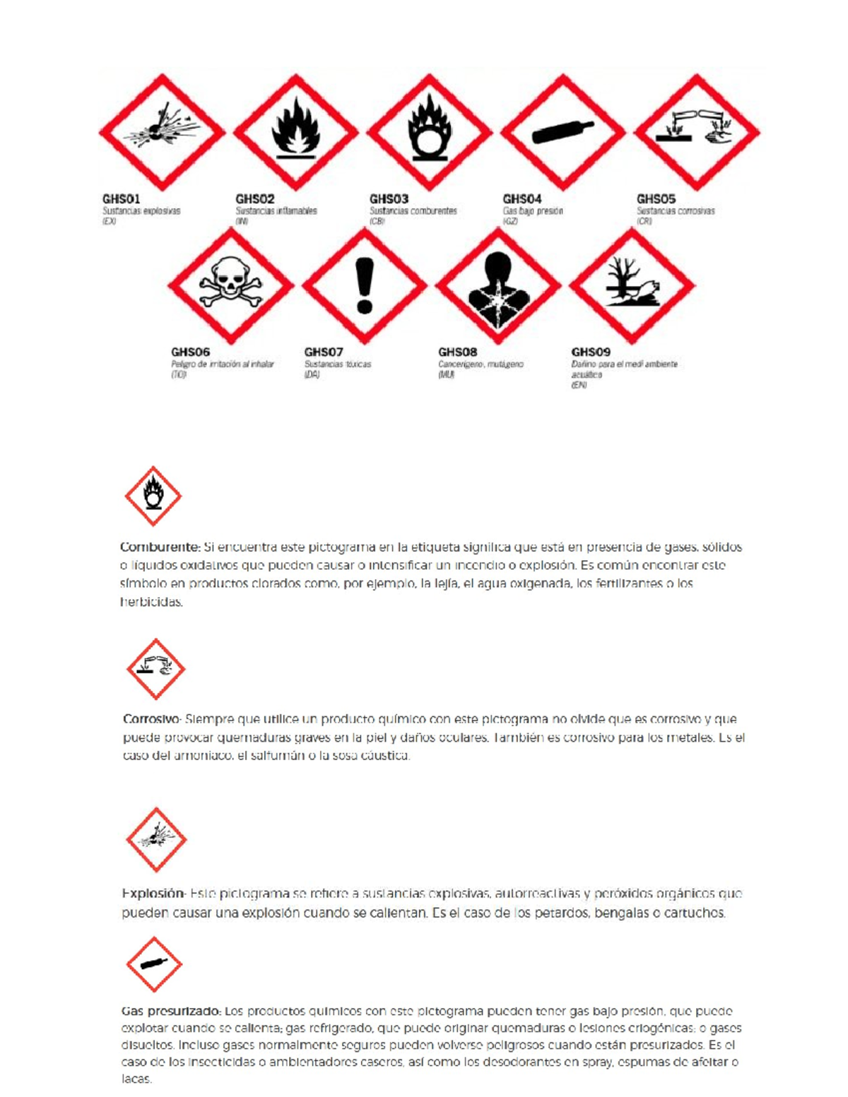 GHS01-GHS09: Clasificación y Peligros de Sustancias Químicas - Studocu