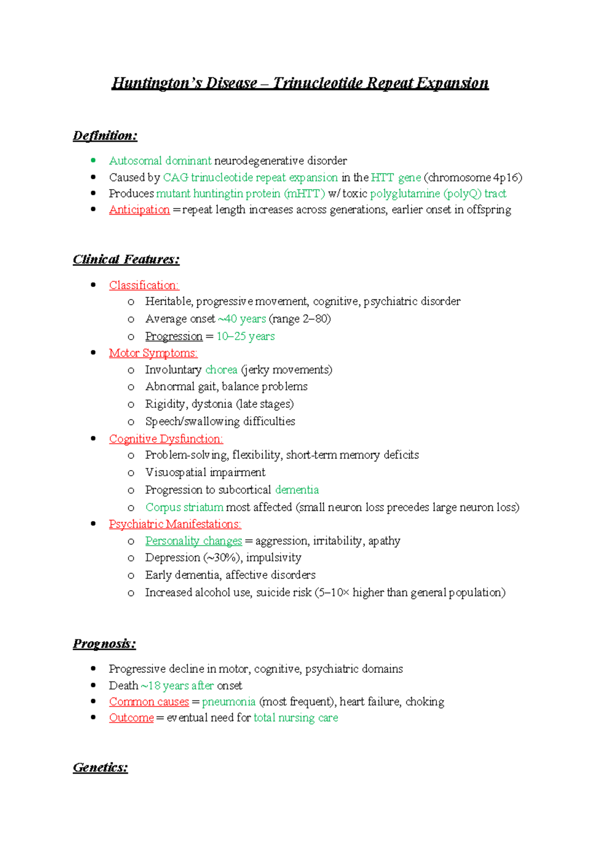 Huntington's Disease (HD) - Trinucleotide Repeat Expansion Overview ...
