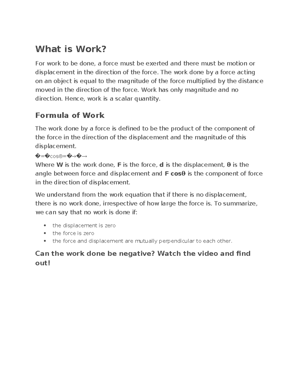 Work, energy, power - What is Work? For work to be done, a force must ...