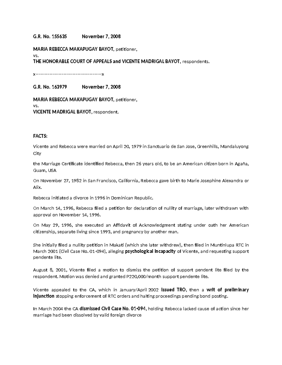 G.R. No. 155635 & 163979: Bayot v. CA Case Notes - Studocu