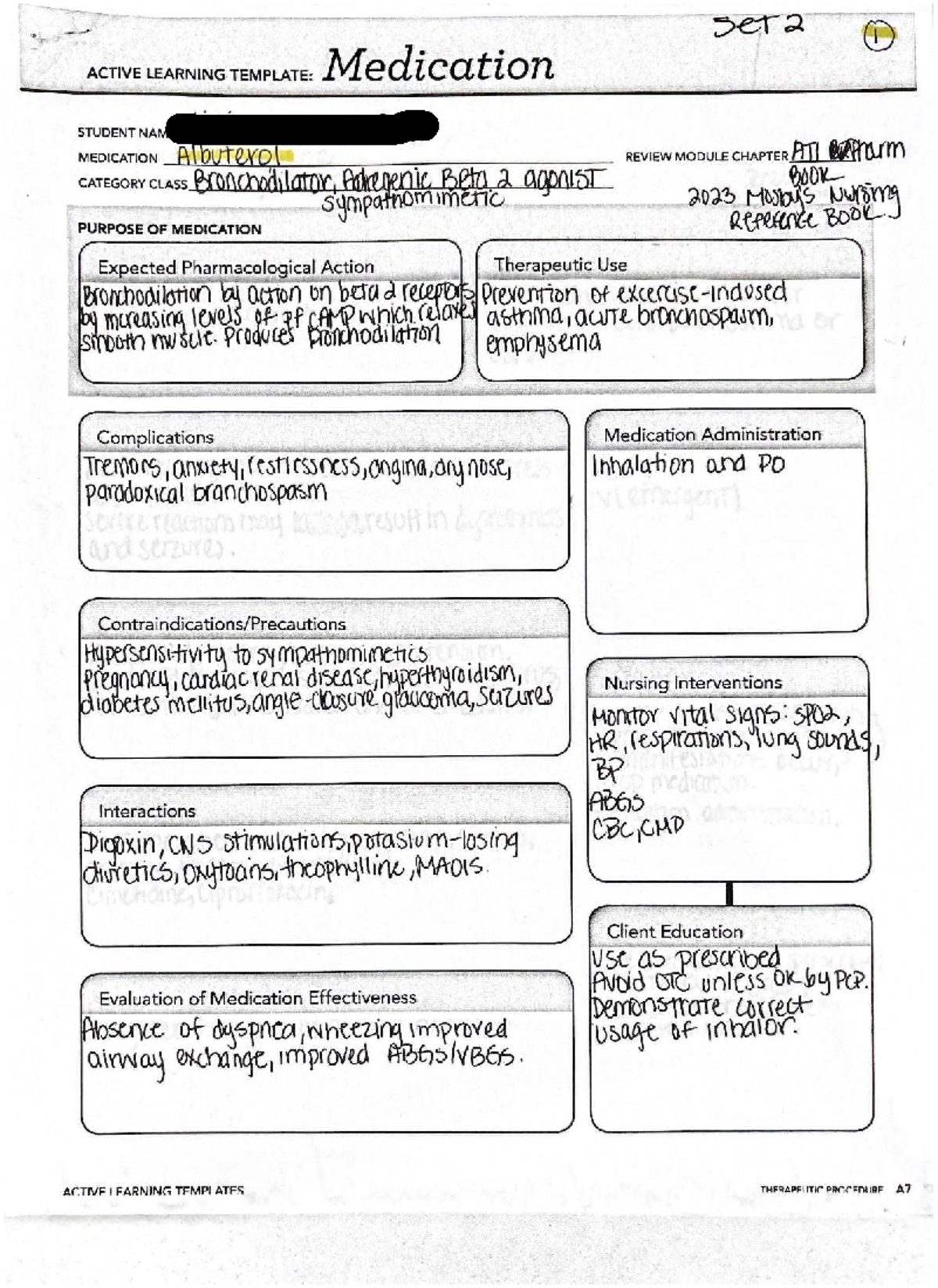 ATI Respiratory Med Card: Active Learning Template for Medications ...