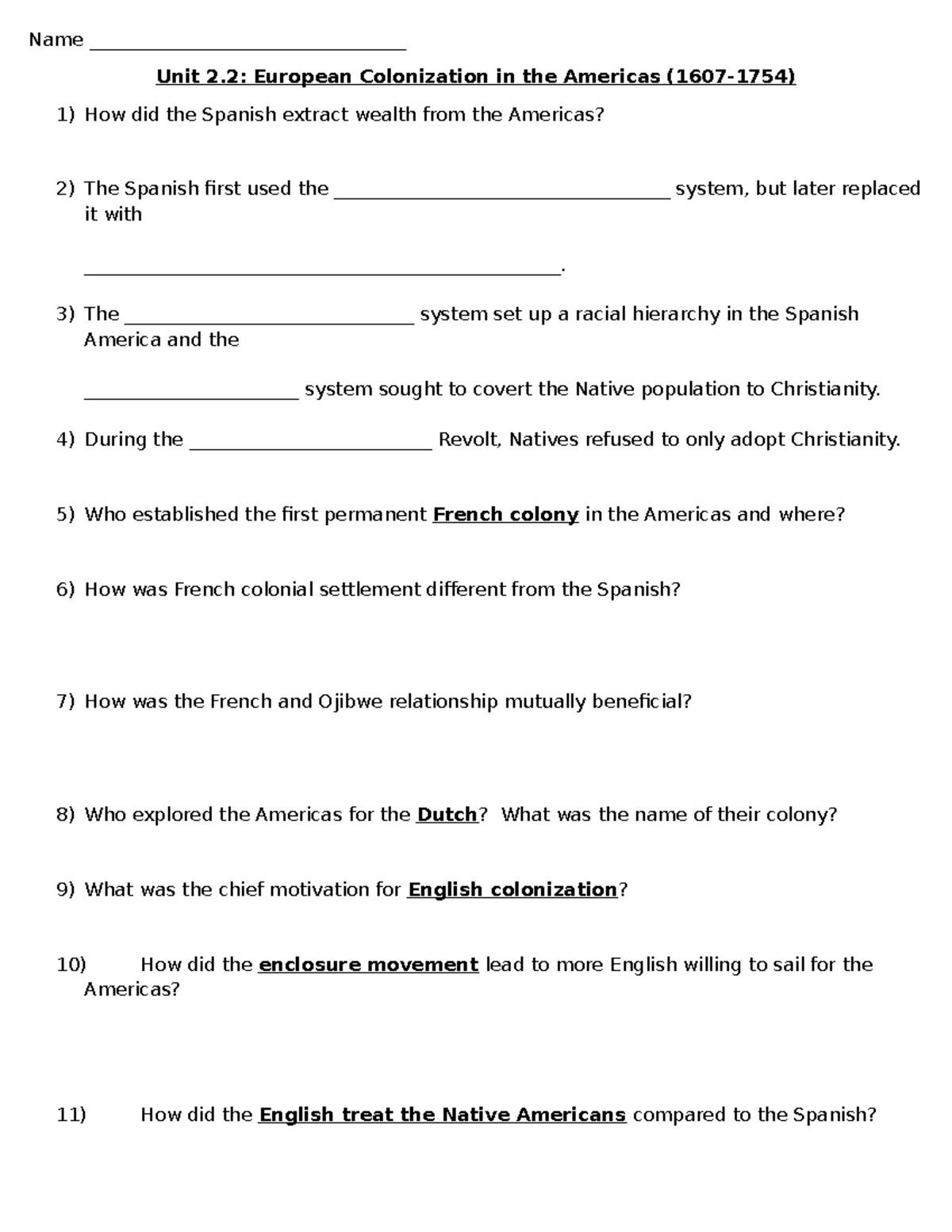 Heimler Unit 2: European Colonization & Interactions in the Americas ...