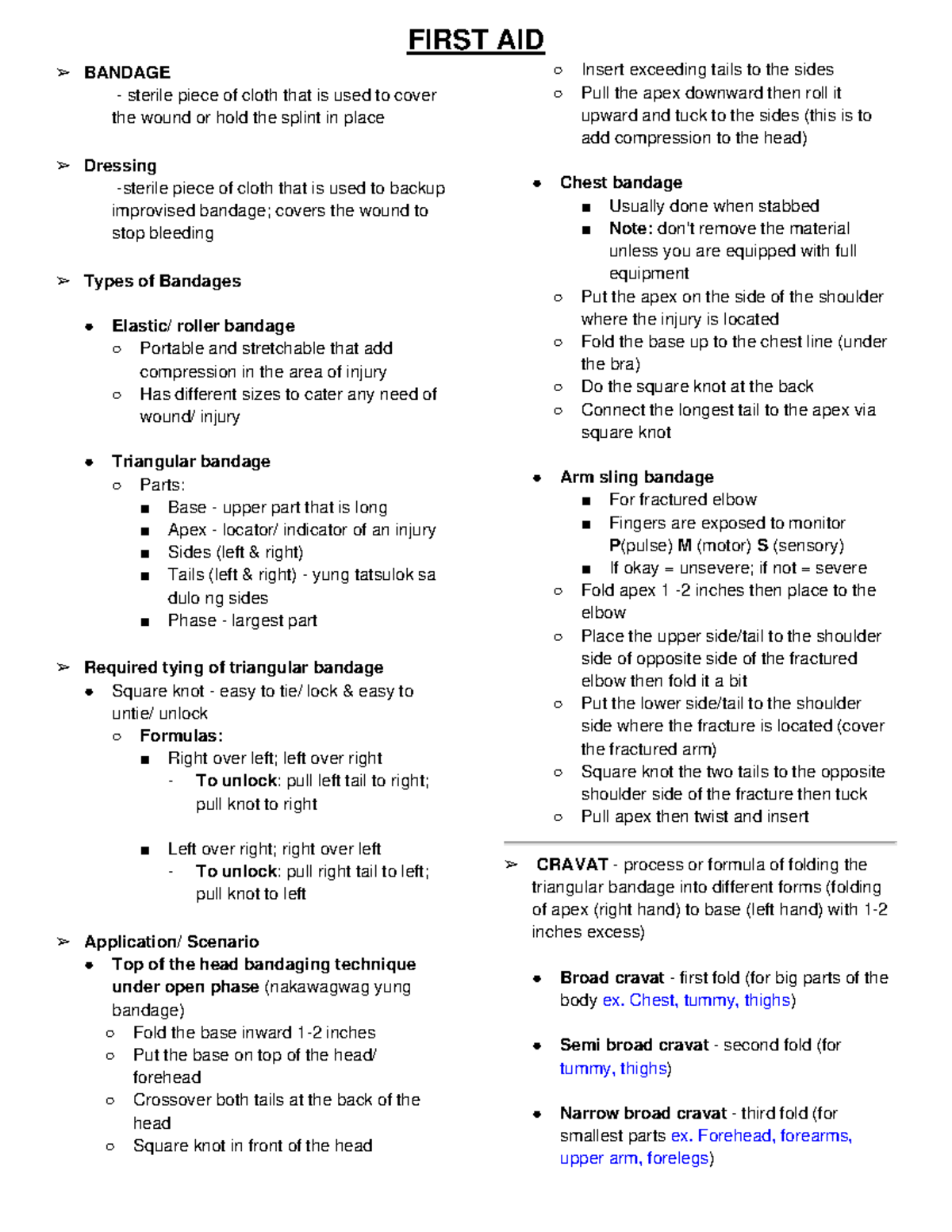 NSTP - First Aid Techniques and Bandaging Methods Guide - Studocu