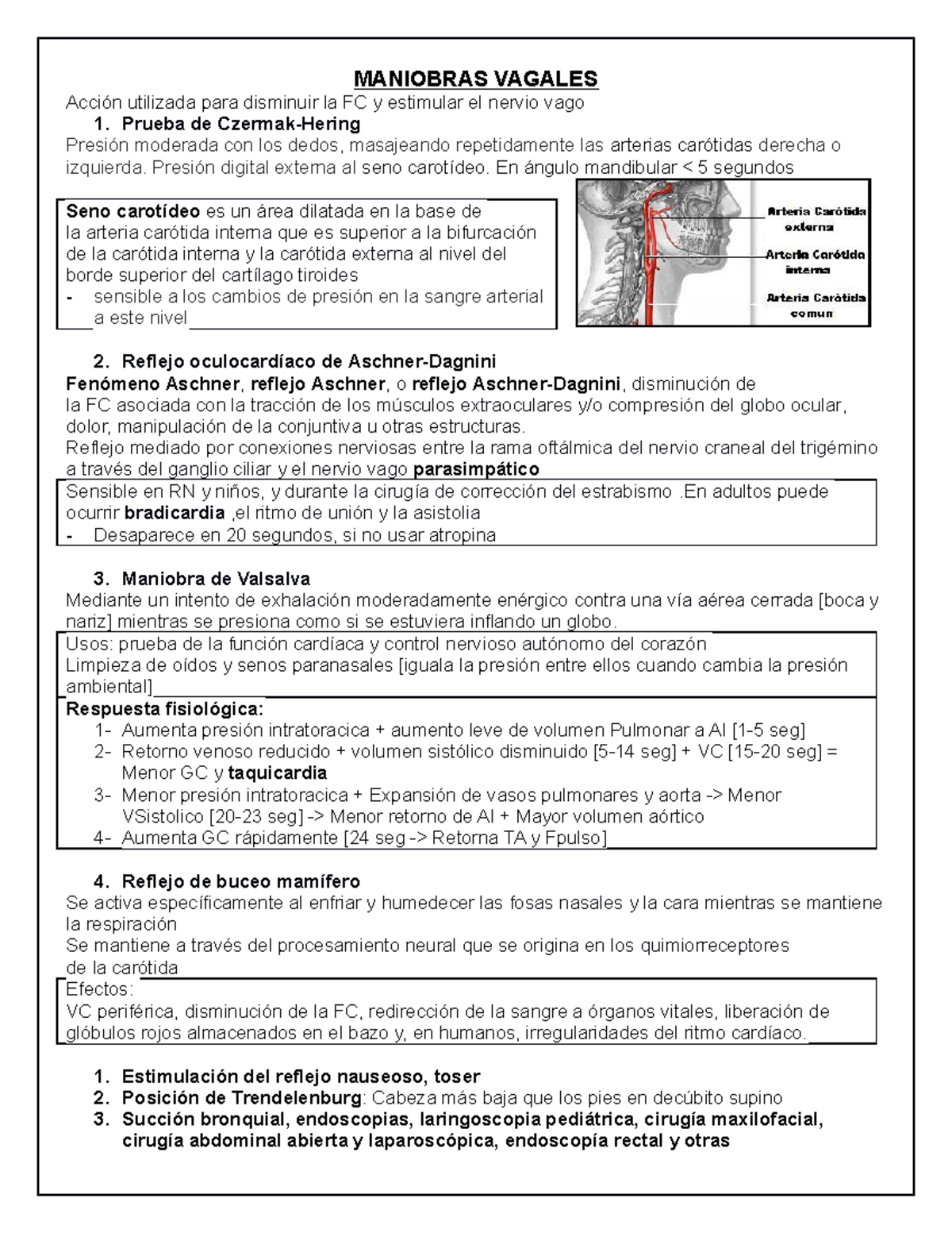 Maniobras Vagales para Controlar Frecuencia Cardiaca y Reflexos - Studocu