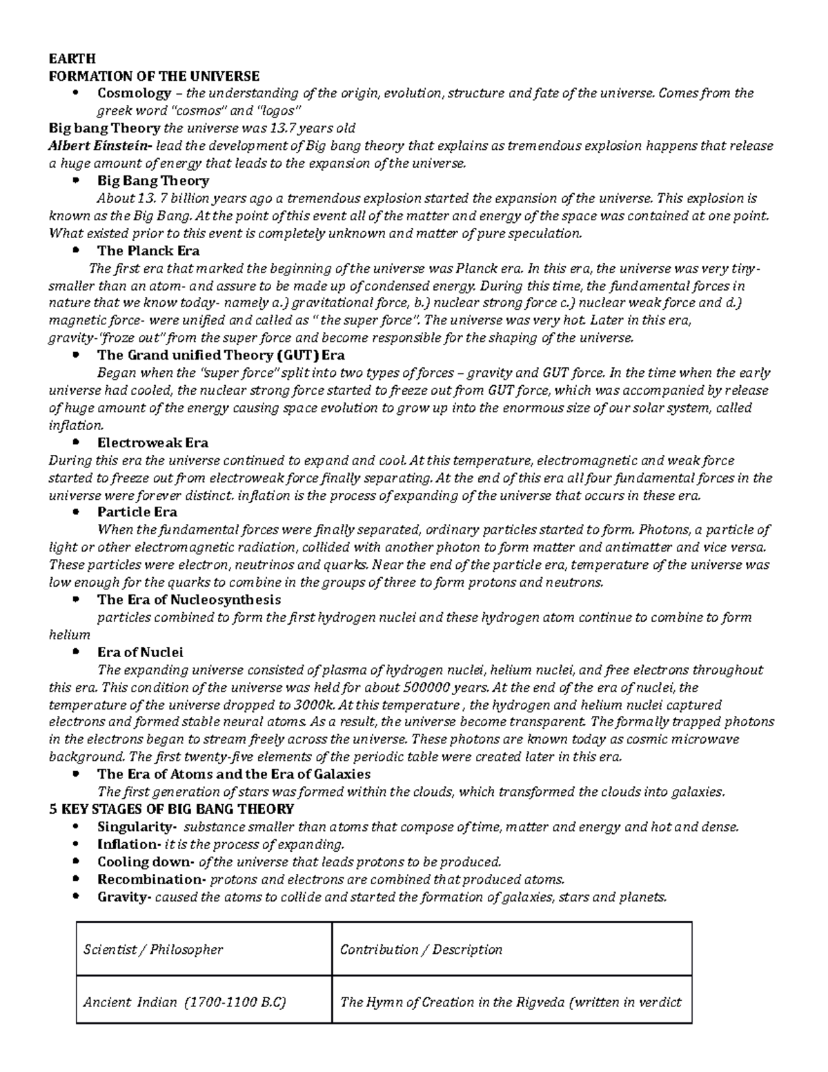 Earth Science Review Notes: Formation of the Universe and Solar System ...
