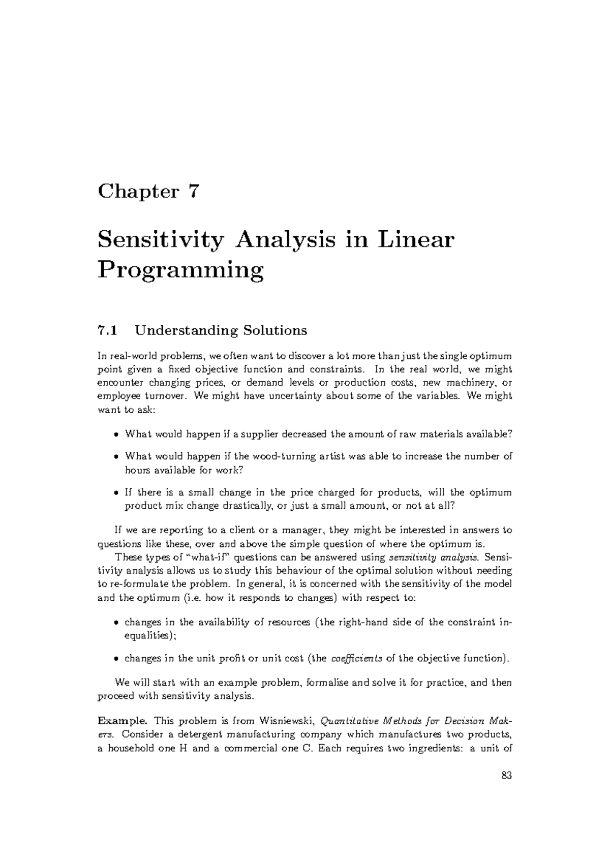MIS BA 20252026 Chapter 7: Sensitivity Analysis in Linear Programming ...