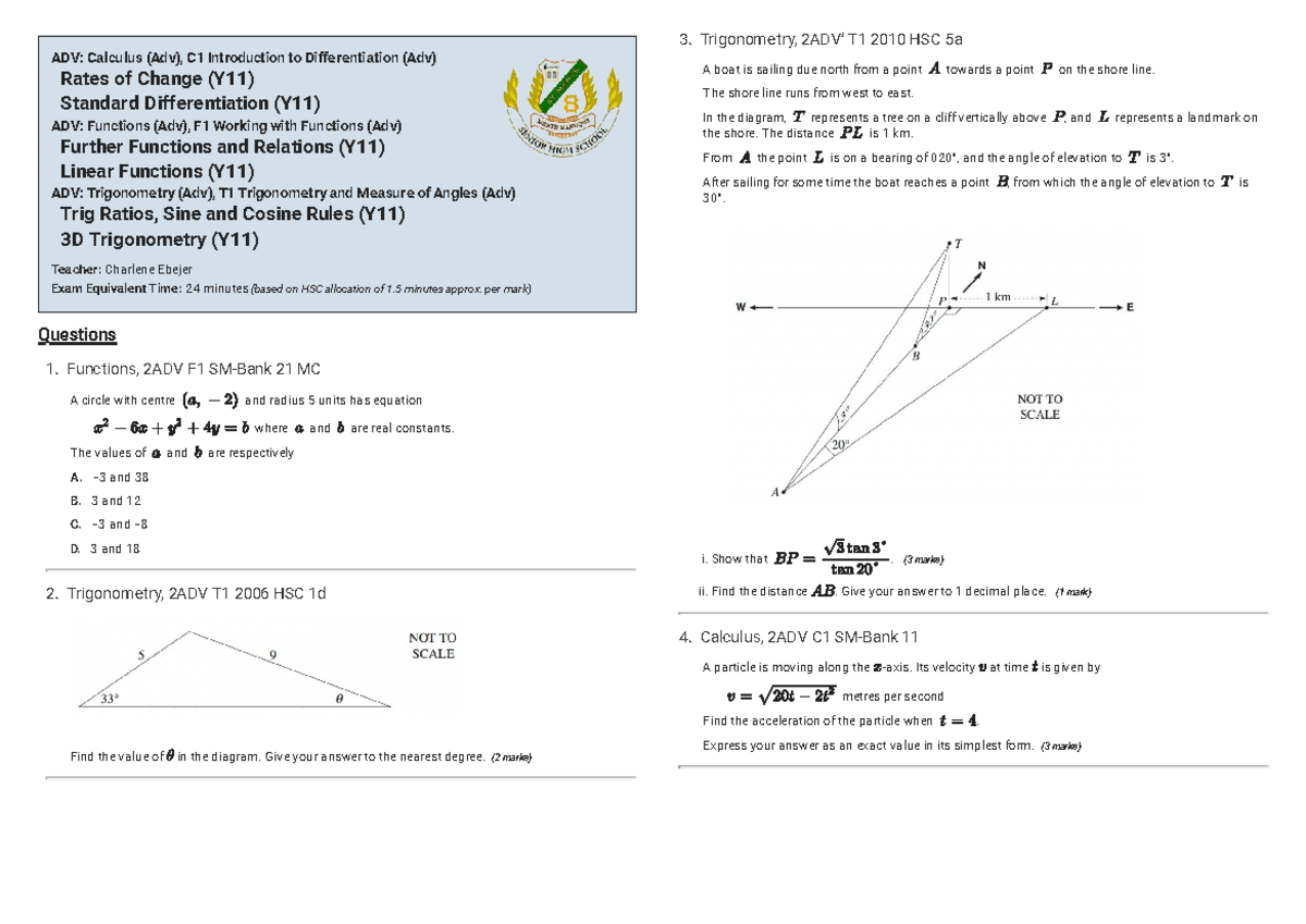 trig functions and something else i think calculus - 1. Functions, 2ADV ...
