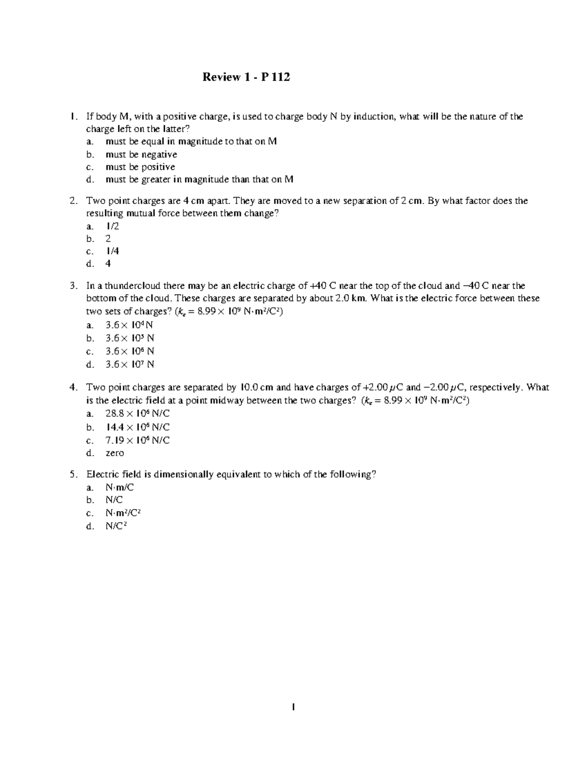 Electrostatics Review Questions - Chapter 17 (PHYS 101) - Studocu