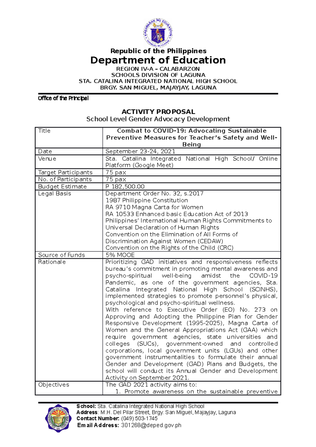 GAD Proposal for 2021: Combat COVID-19 & Advocate Teacher Well-Being ...