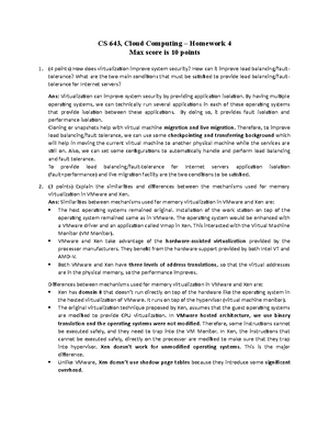 [Solved] How does virtualization improve system security How can it - Cloud Computing (CS 643 ...