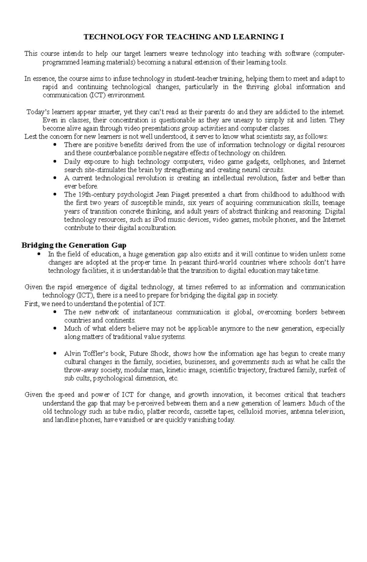 UNIT 1 PROF ED 4 - Integrating Technology in Education - Studocu