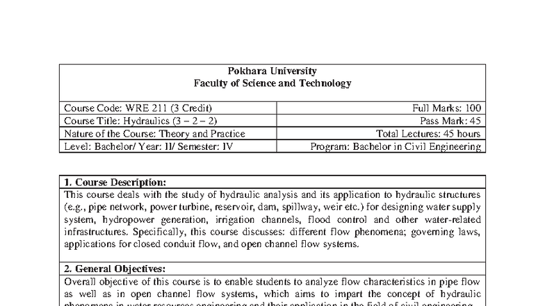 Hydraulics Course Notes - WRE 211 (Bachelor in Civil Engineering) - Studocu